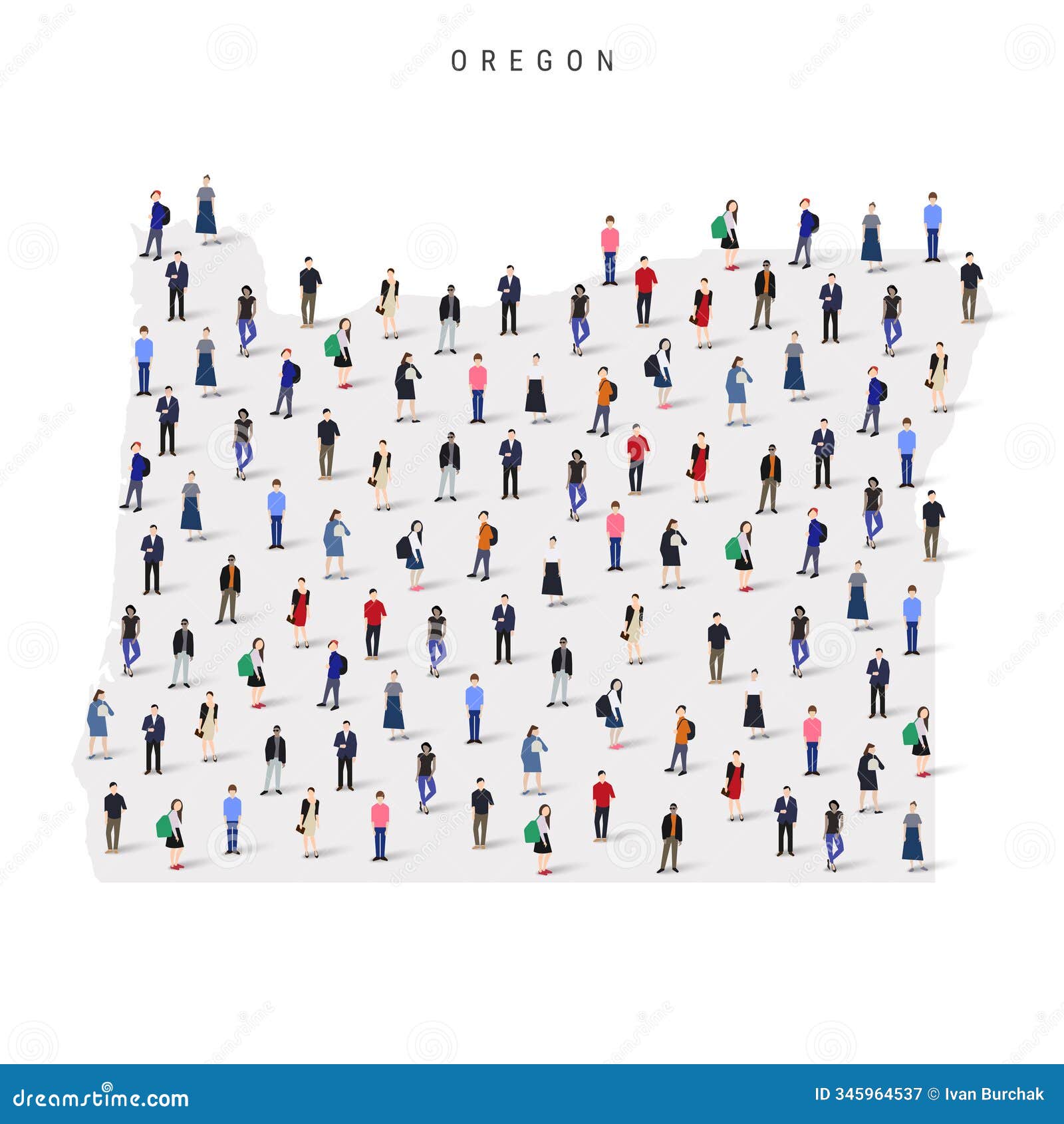 Oregon People Map. Detailed Vector Silhouette. Mixed Crowd Of Men And ...