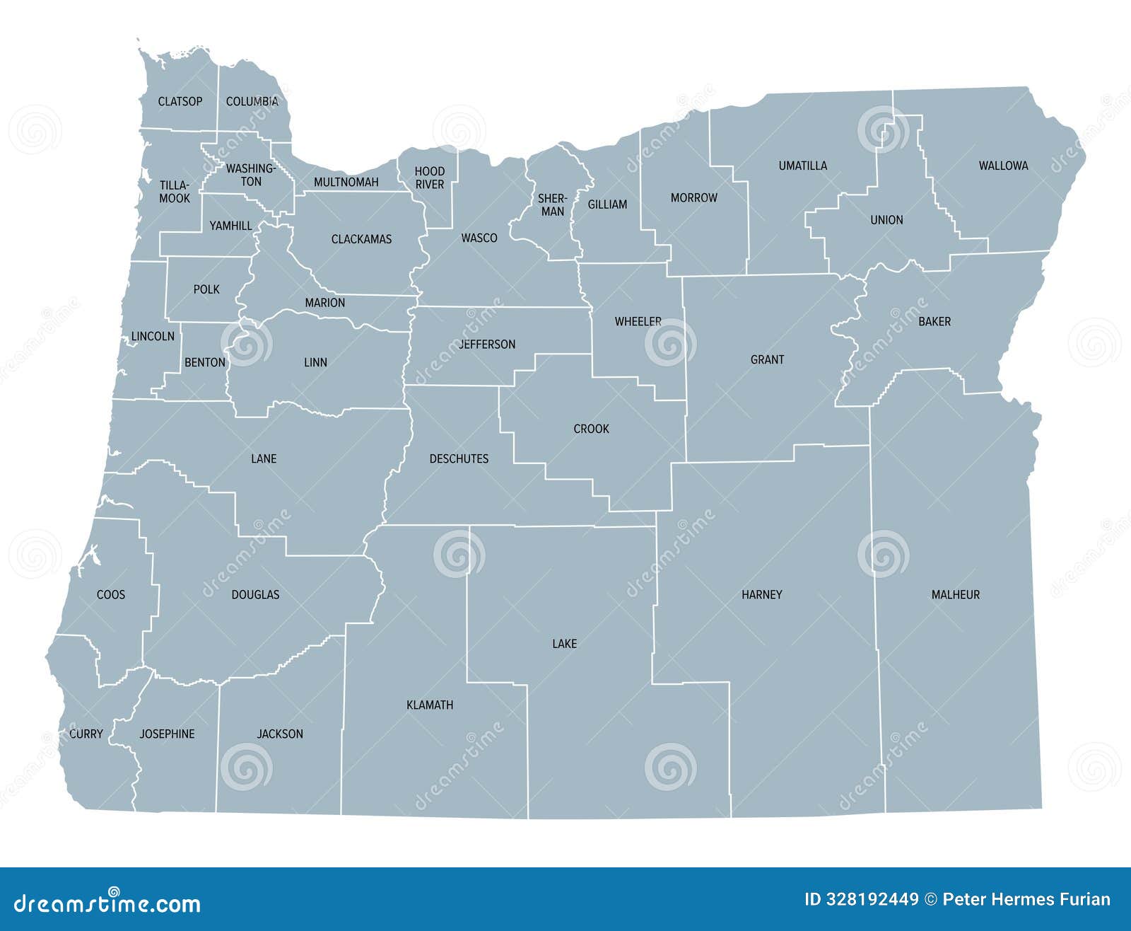 Oregon Map. Political Map Of Oregon With Boundaries In Outline Cartoon ...