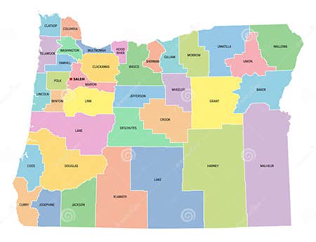 Oregon, U.S. State, Subdivided into 36 Counties, Multi Colored Map ...