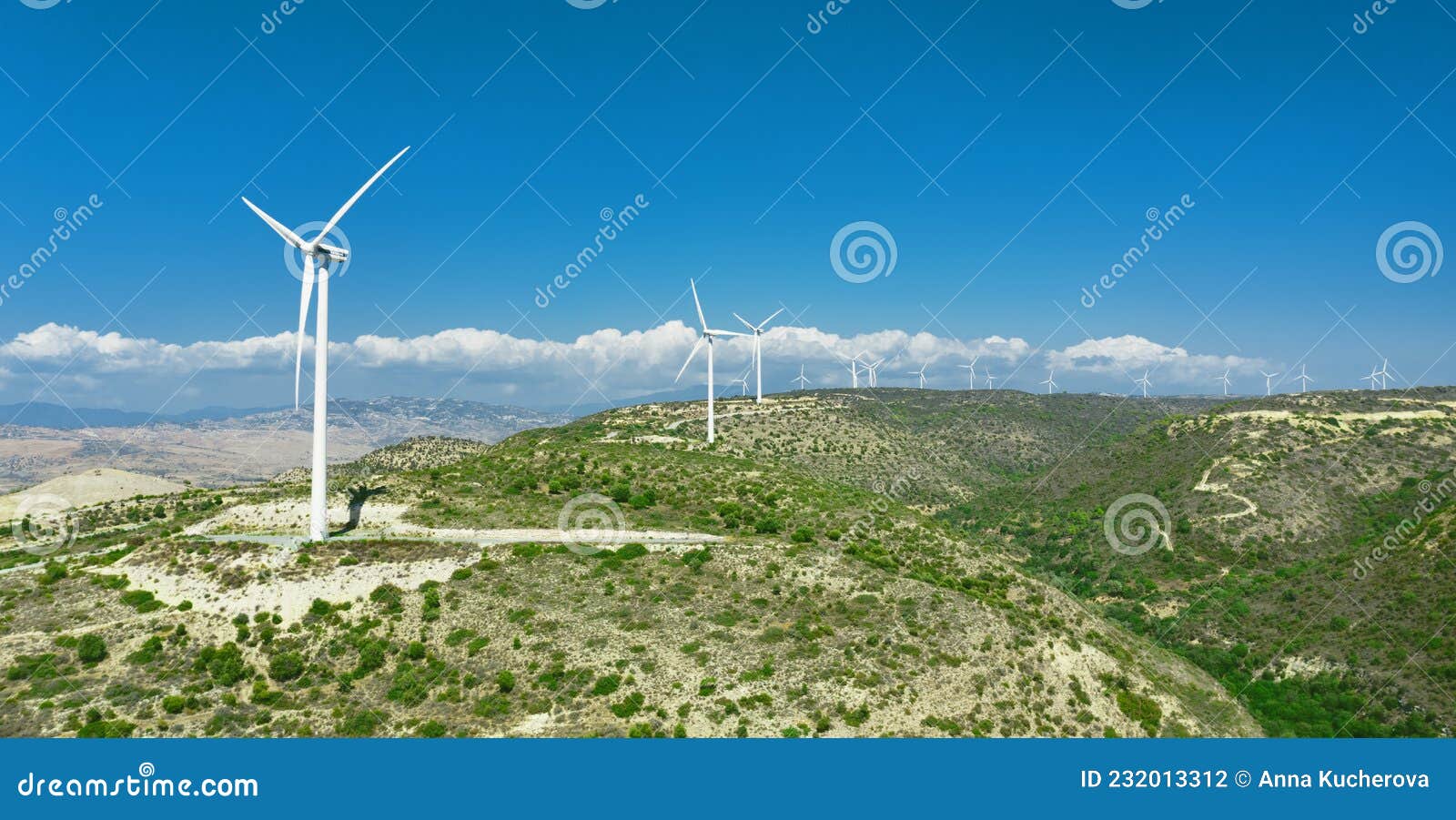 Oreites Wind Farm in Cyprus. Rows of Wind Generators on Top of the ...