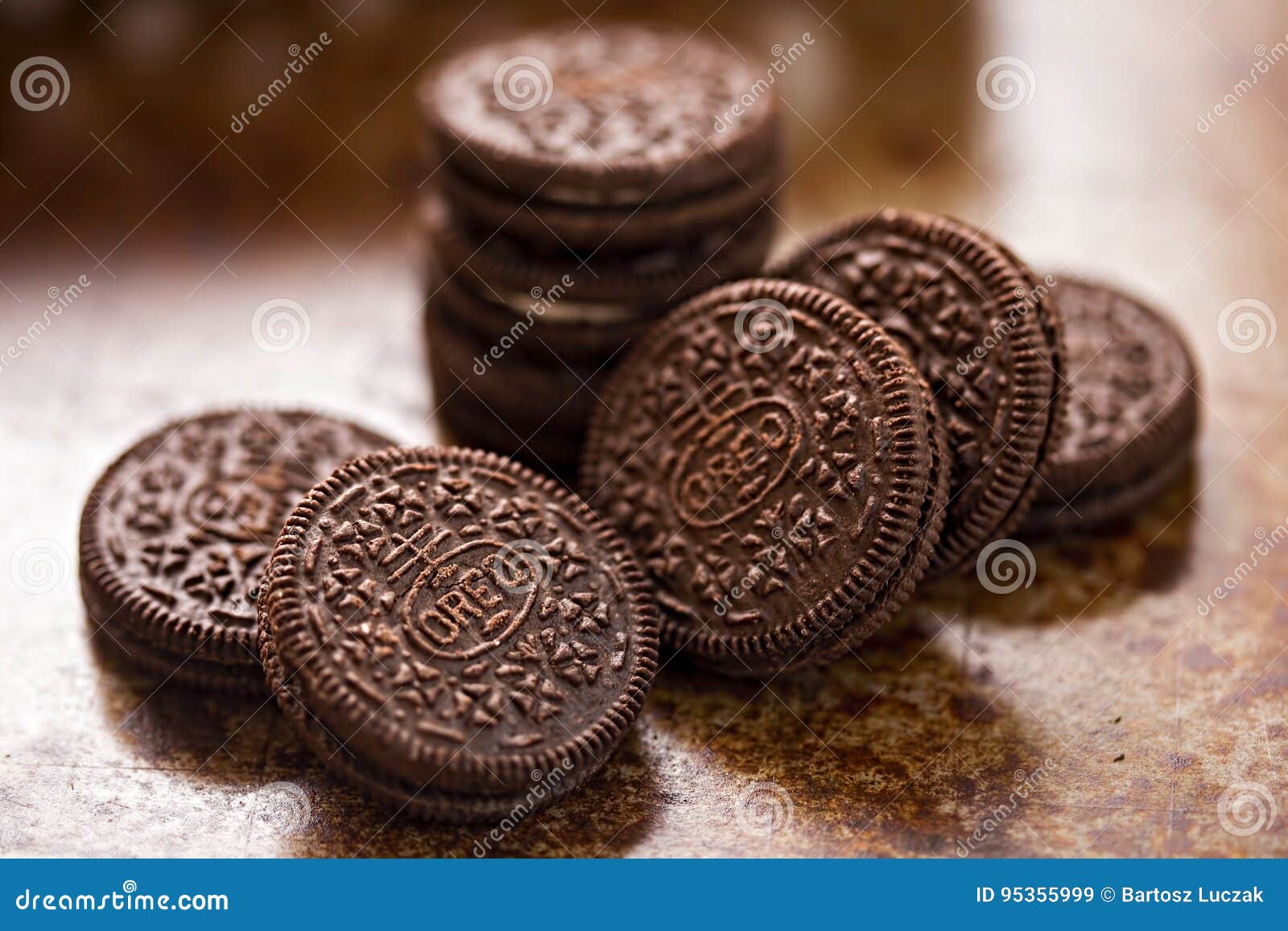 Oreo Cookies on Dark Brown Background Editorial Stock Image - Image of ...
