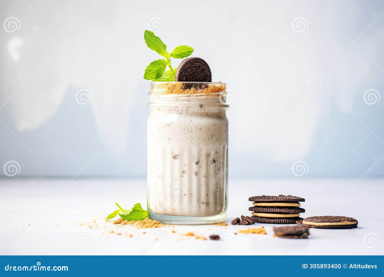 Oreo Milkshake with Cookie Crumbles, Whole Oreos on Plate Stock Photo ...