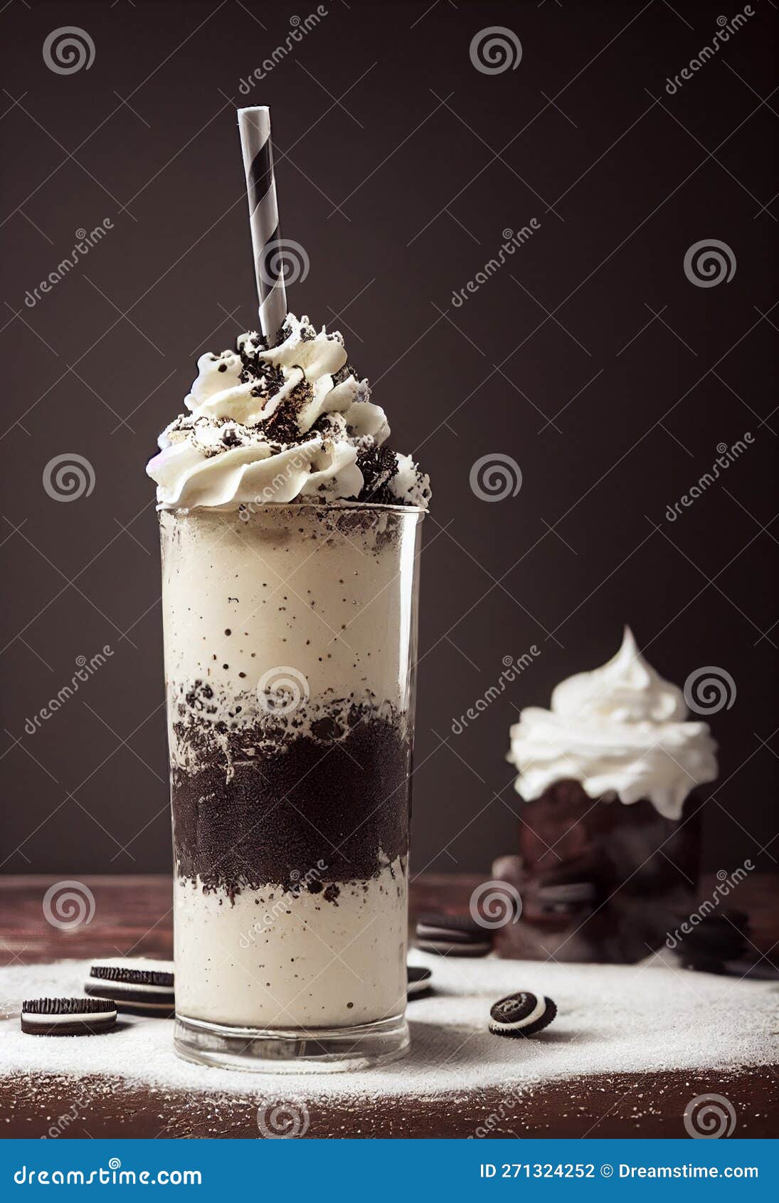 Oreo Milkshake With Whipped Cream Sprinkles And Straw Stock Photo ...