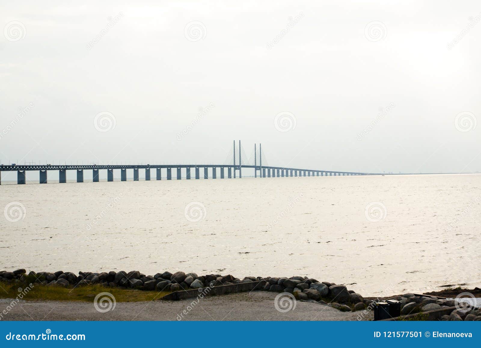 Oresund Bridge on Sunset, Sweden, Malmo. Stock Image - Image of long ...