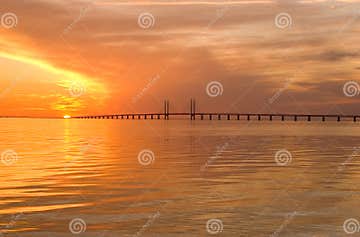 Oresunds bridge at sunset stock image. Image of architecture - 14764451