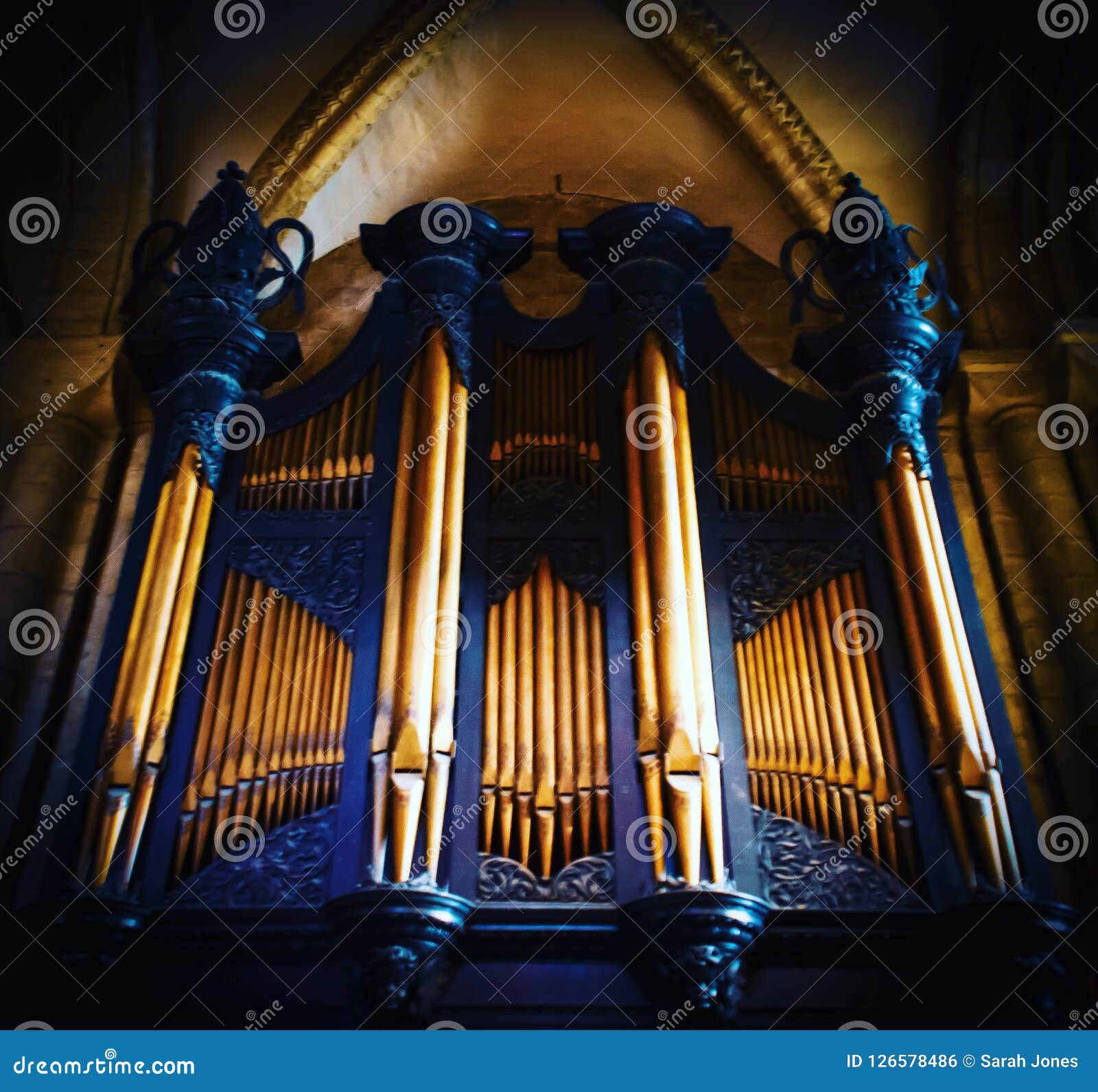 Organ stock photo. Image of pipes, blue, elaborate, gold - 126578486