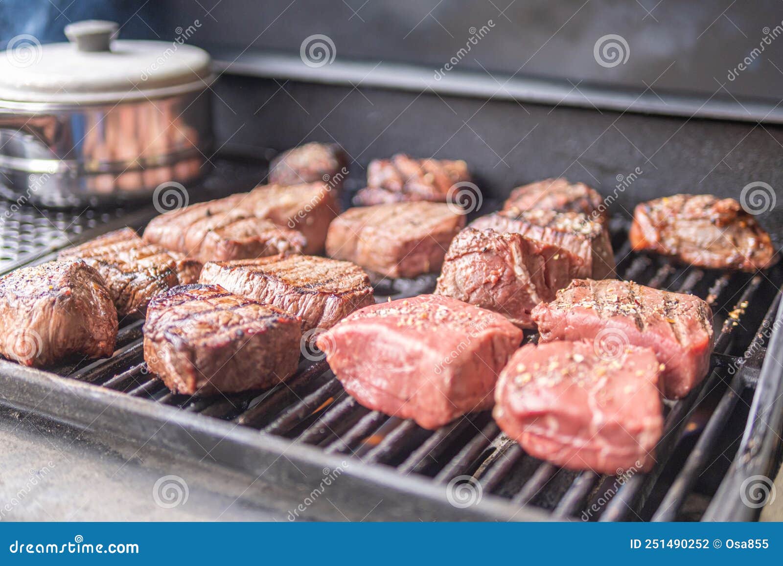 Organic Beef Stakes Grilled for a Party Stock Photo - Image of barbecue ...