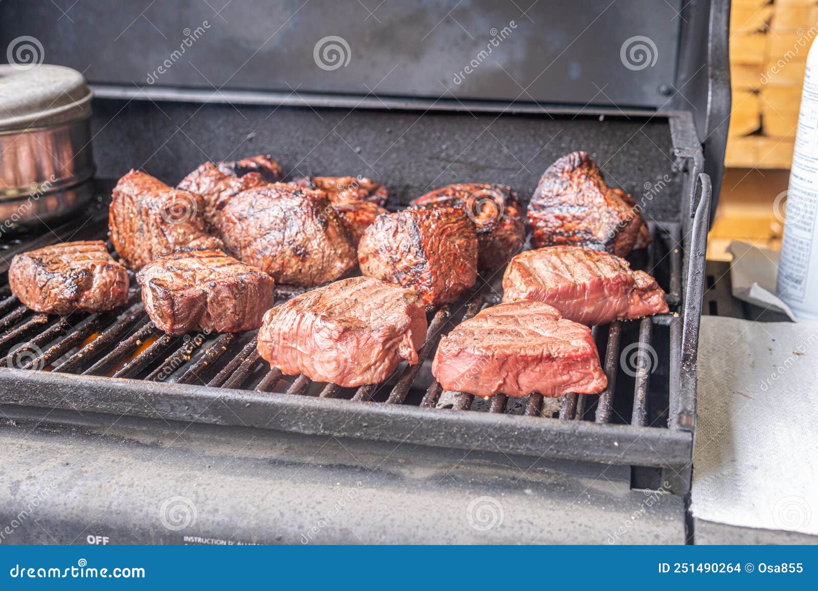 Organic Beef Stakes Grilled for a Party Stock Photo - Image of grill ...