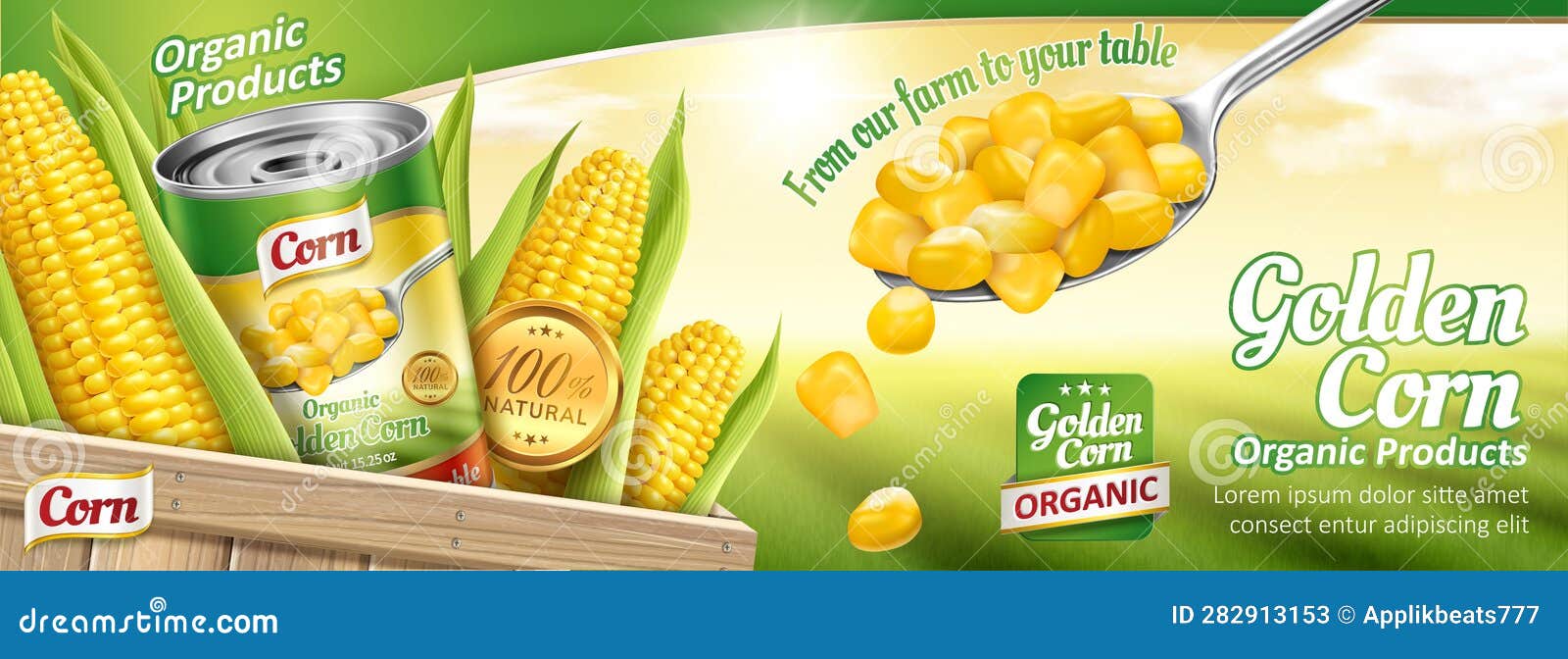 Organic Canned Corn Banner Ads Stock Vector - Illustration of corn ...