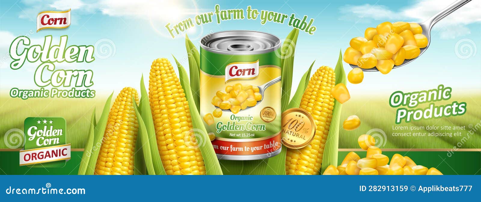 Organic Canned Corn Banner Ads Stock Vector - Illustration of organic ...