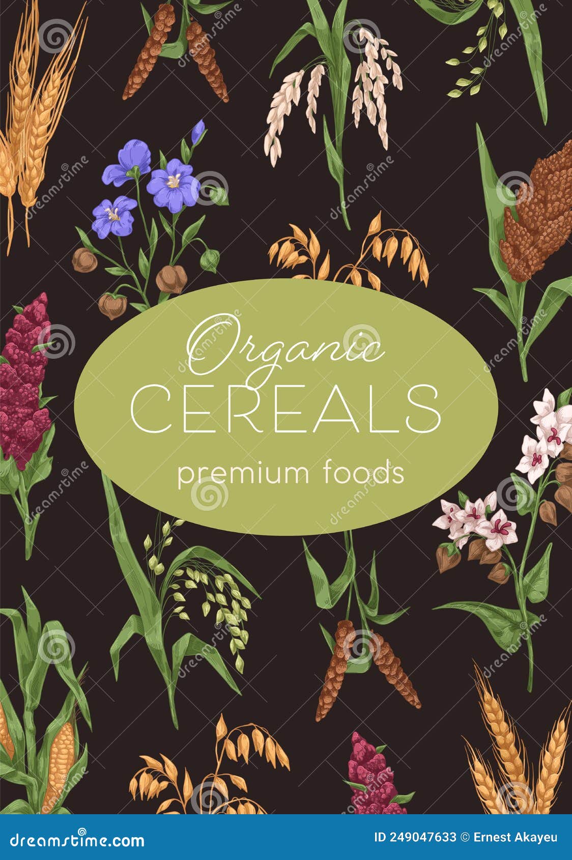 Organic Cereal Food Background Design With Grain Crops Pattern. Natural ...