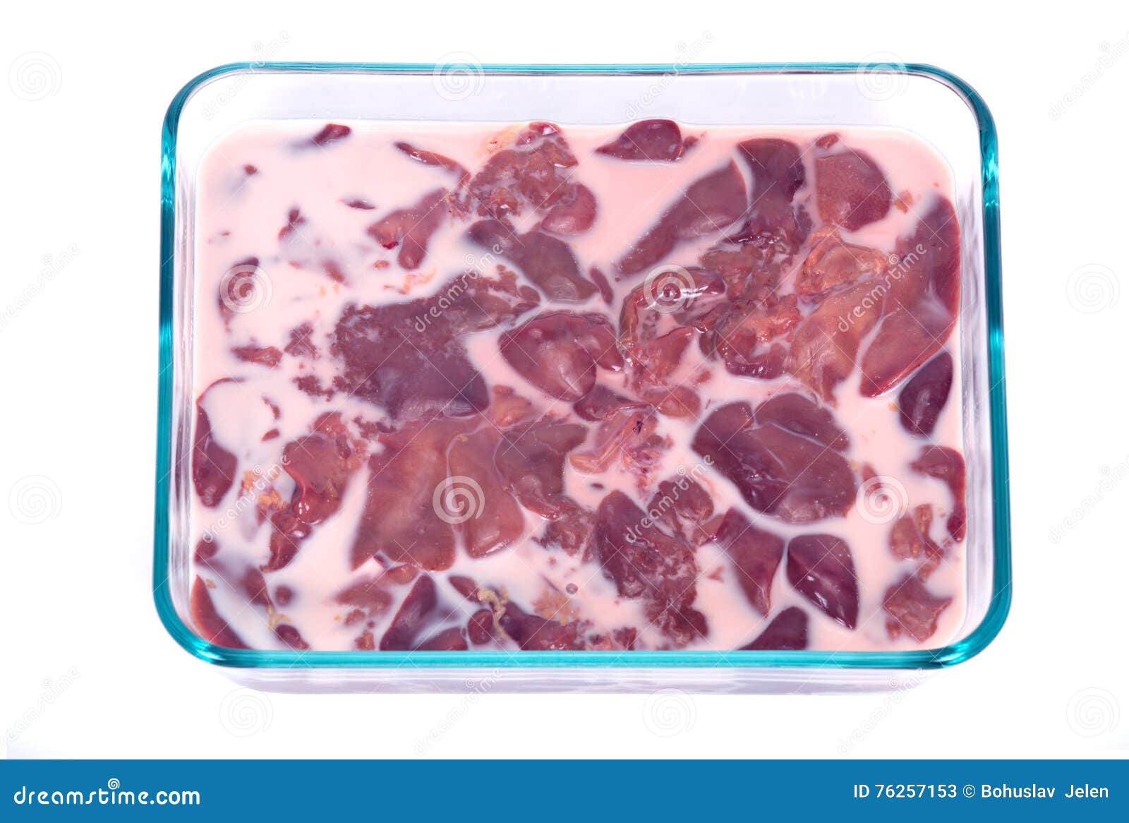 Organic Chicken Liver in Milk and Glass Container Stock Image - Image ...