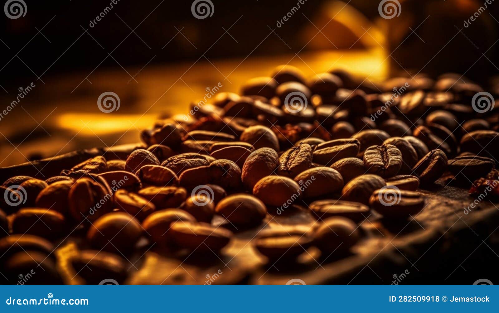 Organic Coffee Bean Stack on Rustic Wood Table, Soft Focus Generated by ...