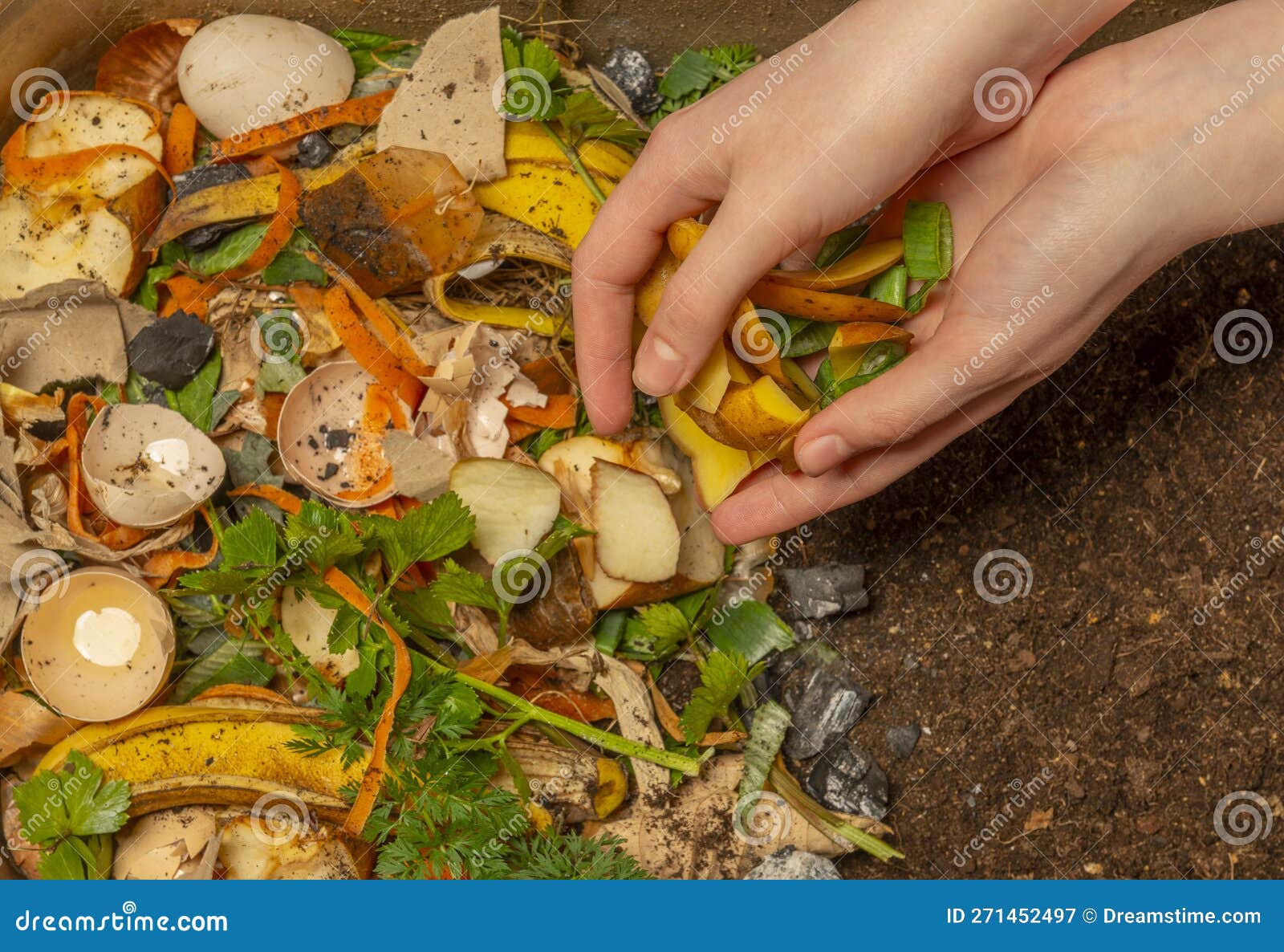 Organic Compost - Biodegradable Kitchen Waste and Soil Stock Image ...
