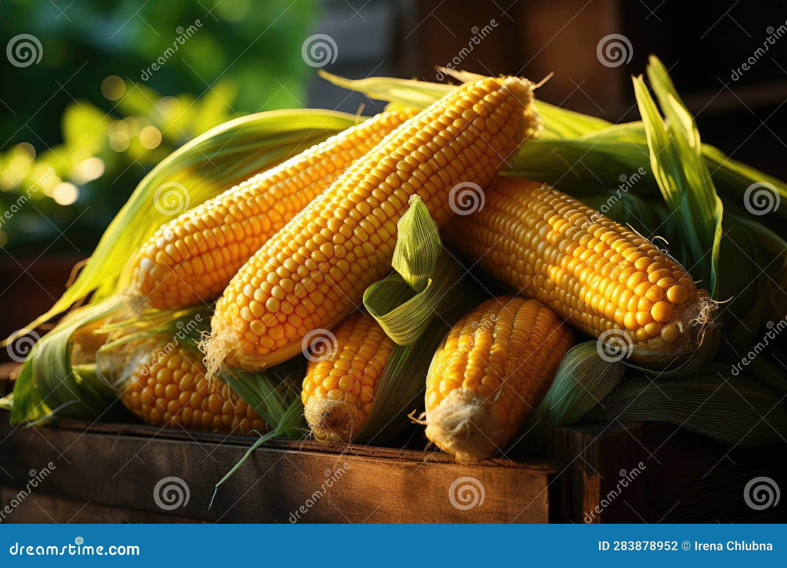 Organic Corn Cobs in a Wooden Box. Generative AI Stock Illustration ...