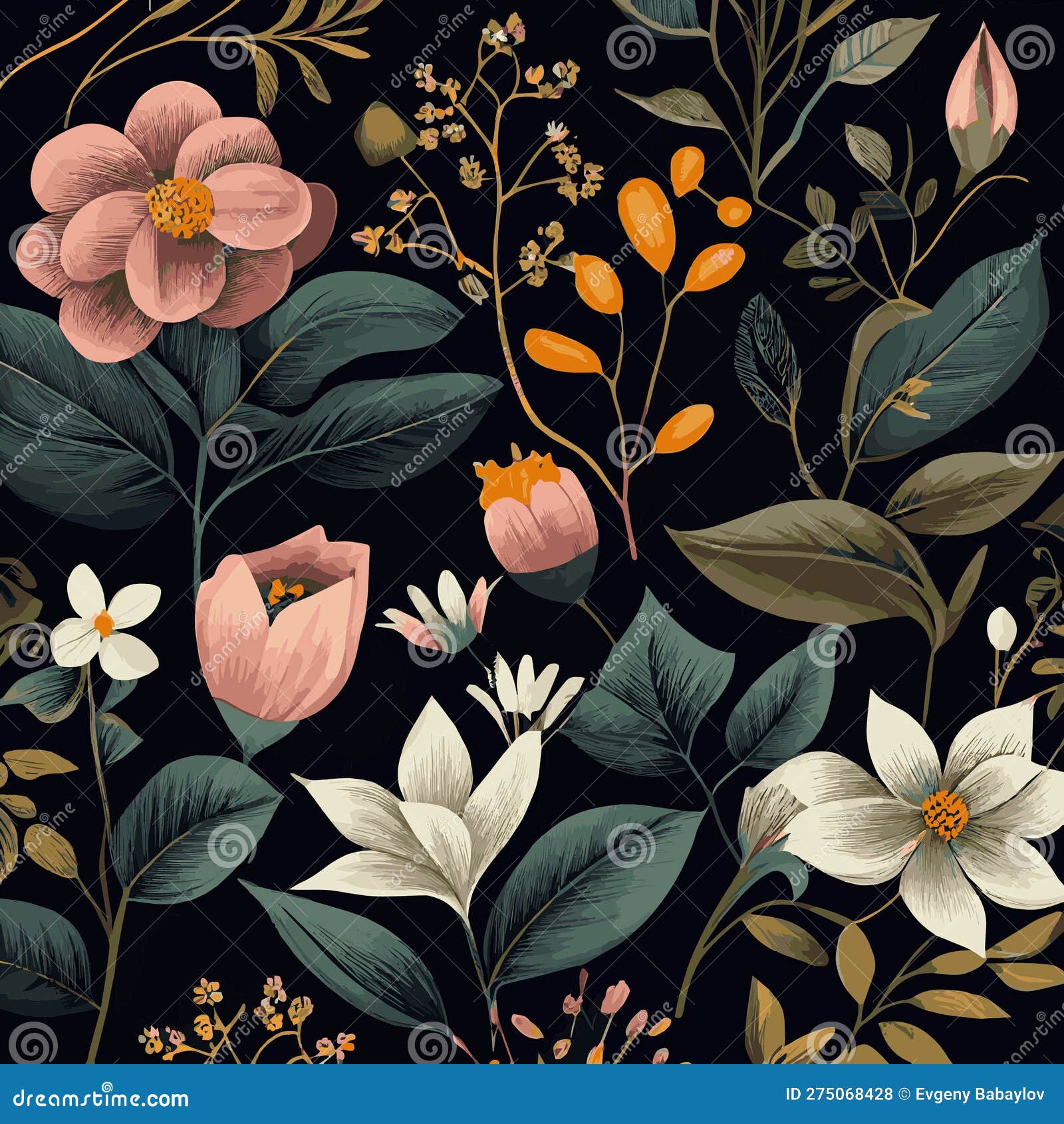 Organic Dark Floral Texture Pattern Background - Vector Stock Vector ...