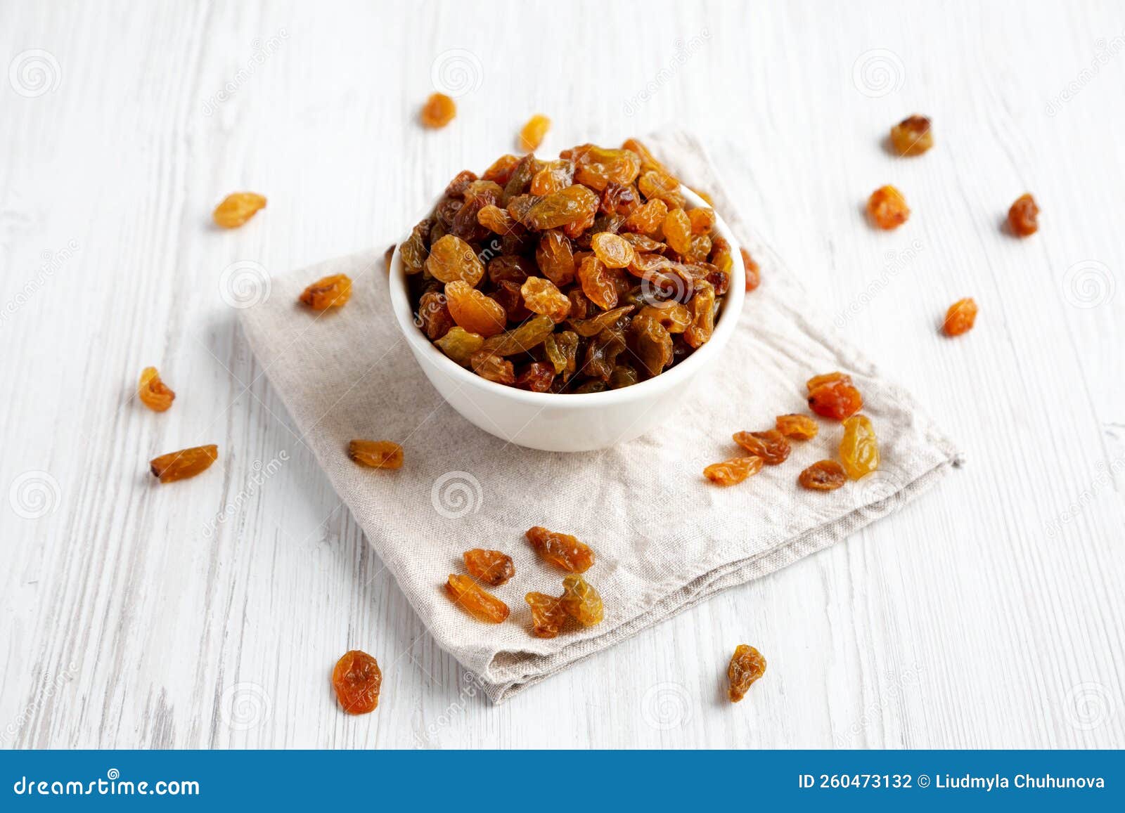 Organic Dried Raisins in a White Bowl, Side View Stock Photo - Image of ...