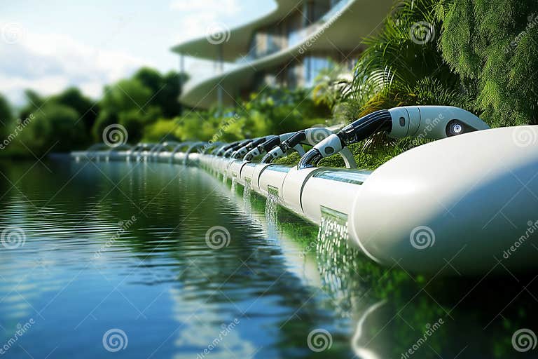 Organic Farm Utilizing Robotic Systems for Efficient Water Management. Generative AI Stock Photo ...