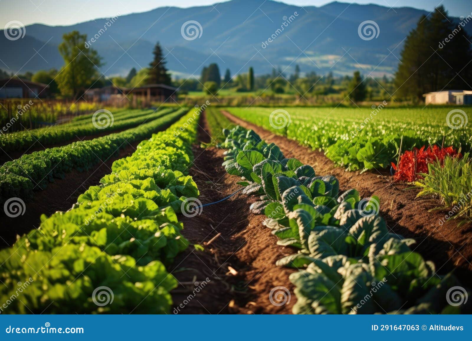 Organic Farm Landscape with Rows of Vegetables Stock Image - Image of ...