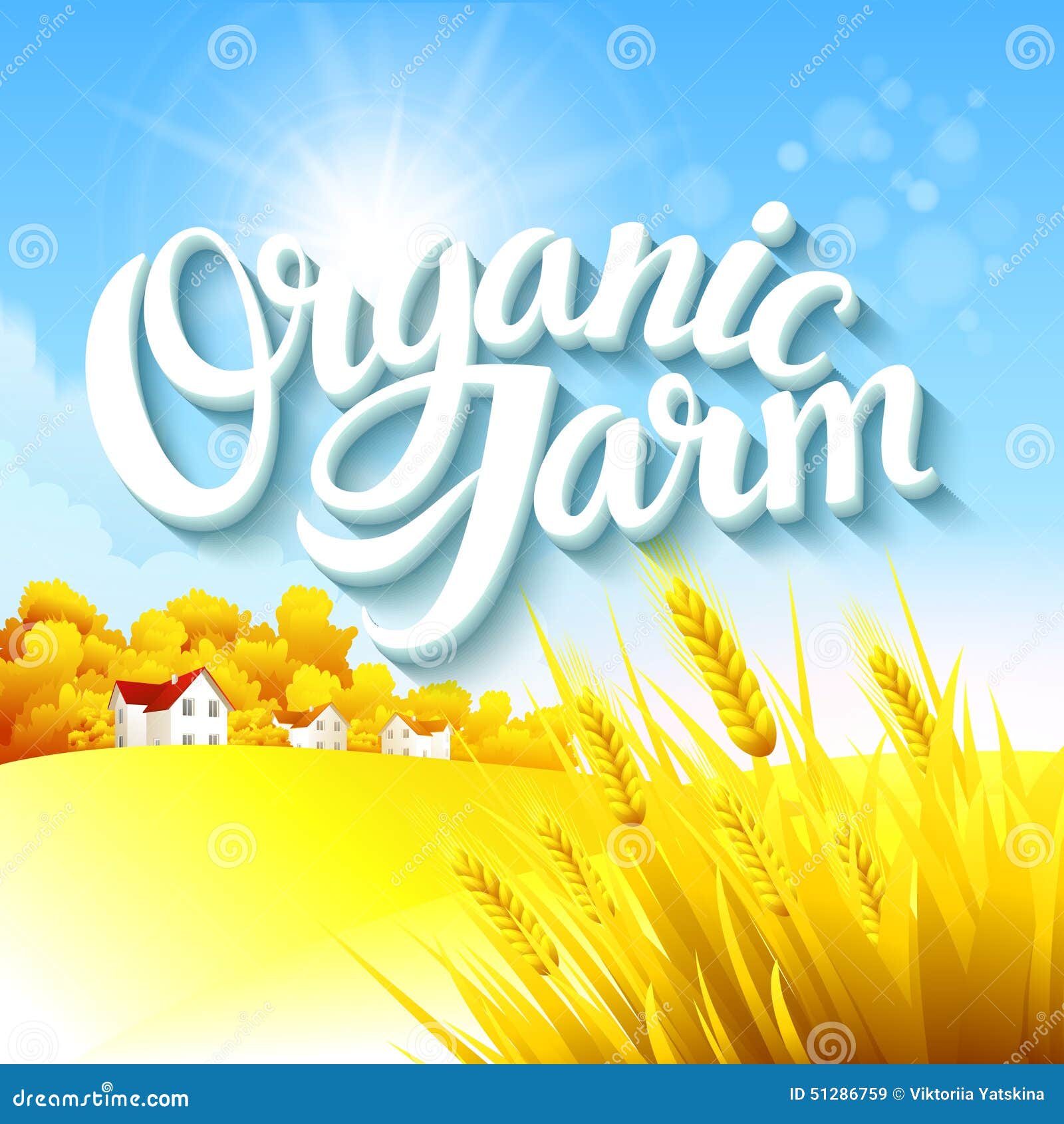 Organic Farm Logo With Red Barn Cartoon Vector | CartoonDealer.com ...