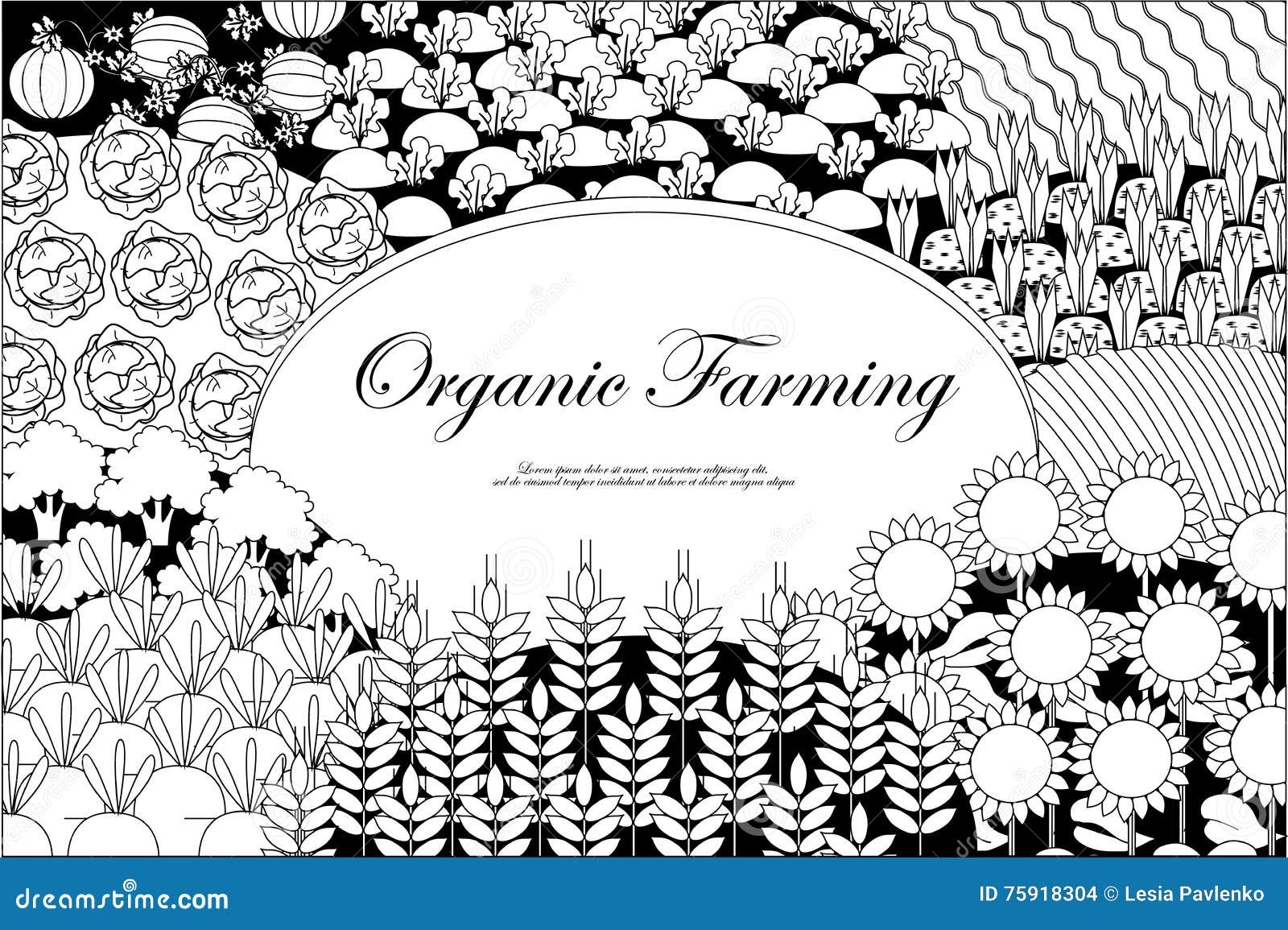 Organic Farming Background. Frame with Plenteous Fields Landscape Stock ...