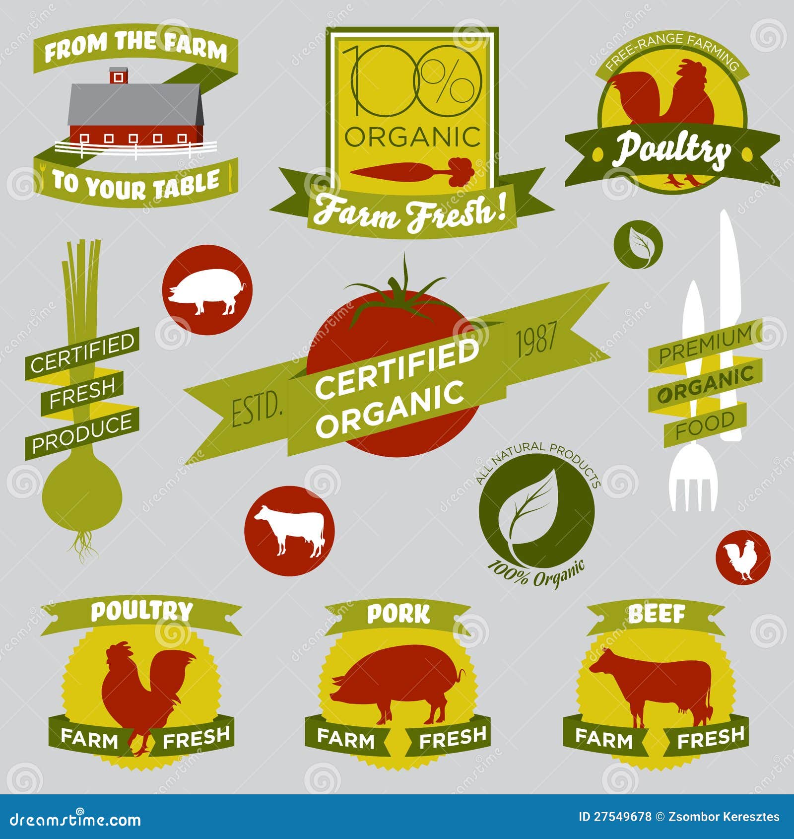 Organic Farming Design Elements Stock Vector - Illustration of badge ...