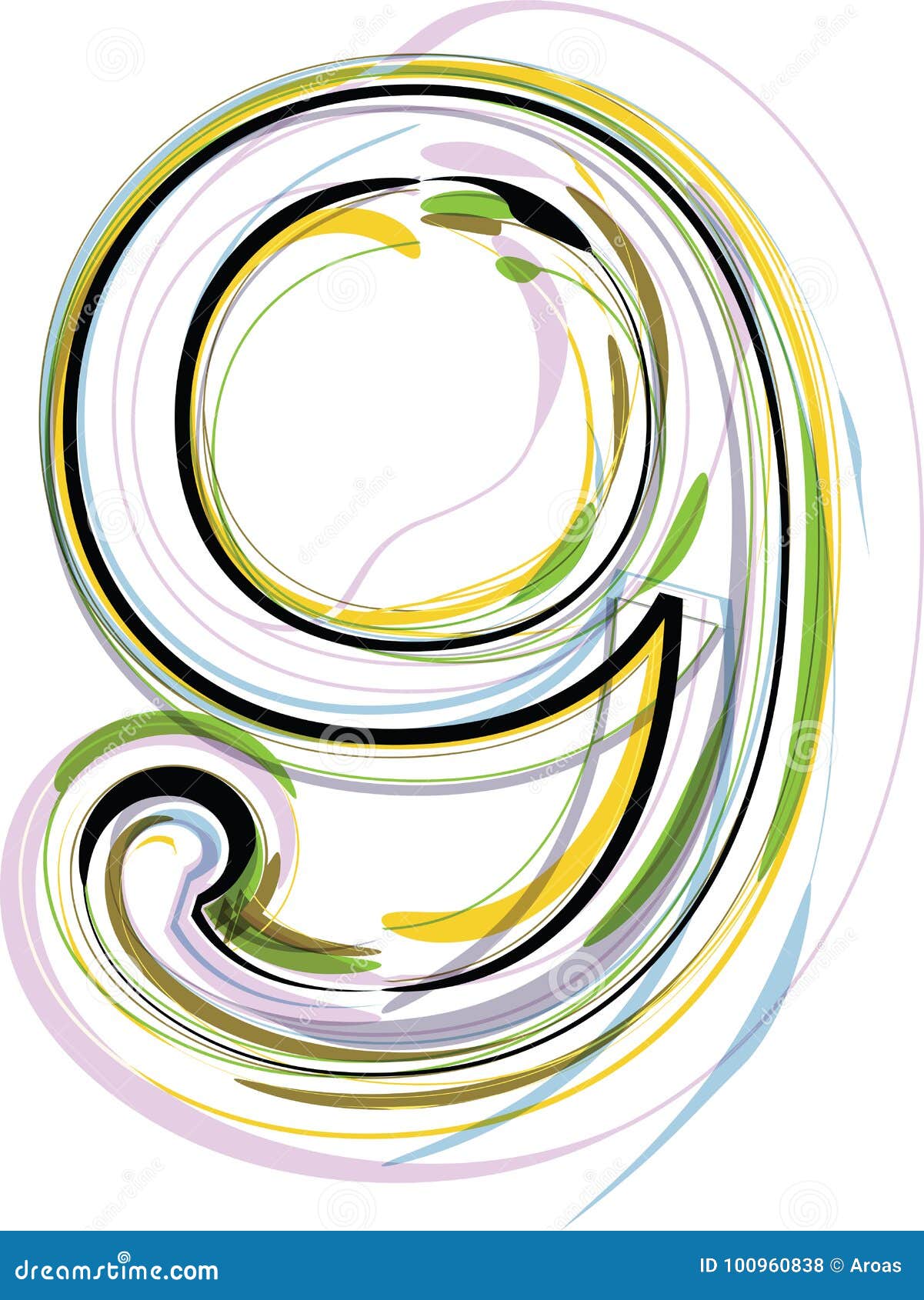 Organic Font Illustration. Number 9 Stock Vector - Illustration of nine ...