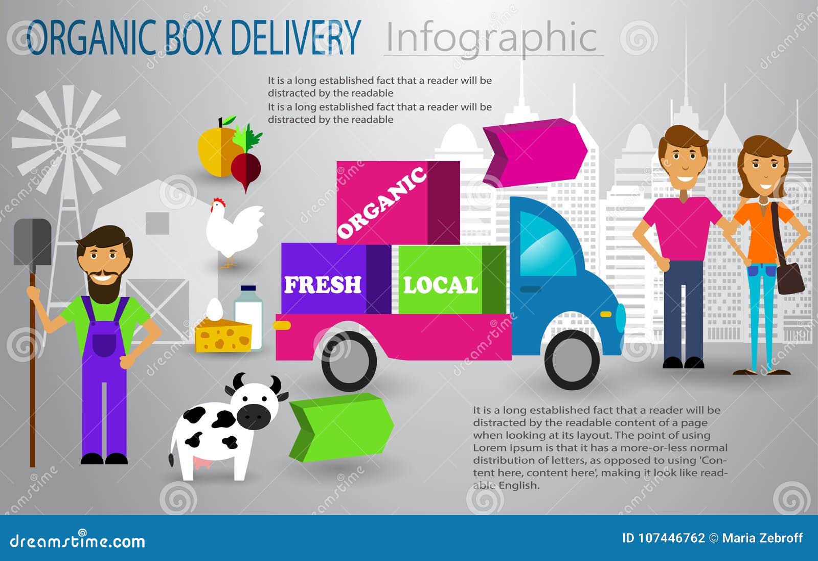 Organic Food Box Delivery Infographic Concept Stock Vector ...