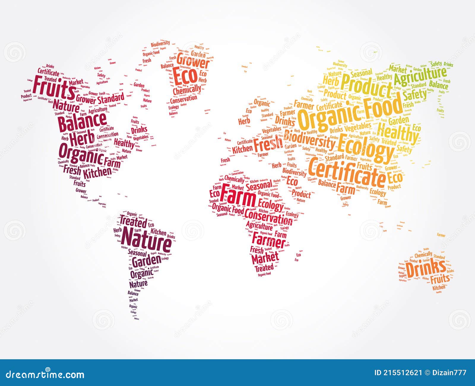 Organic Food Word Cloud in Shape of World Map, Concept Background Stock ...
