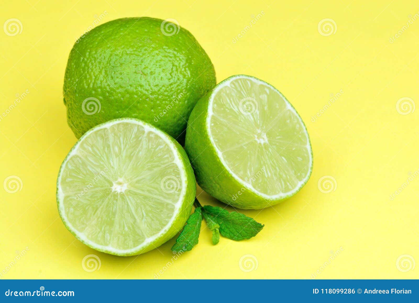 Fresh Limes on Yellow Background Stock Photo - Image of fresh, health ...