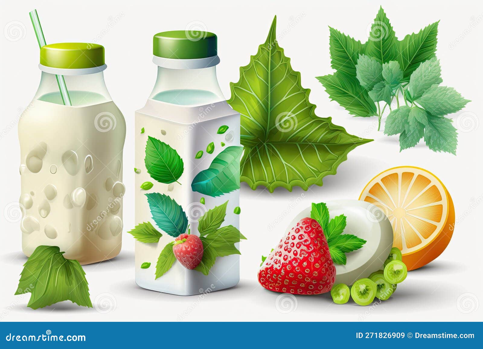 Organic Fruit Drinks, Yogurt, and Smoothies Stock Illustration ...