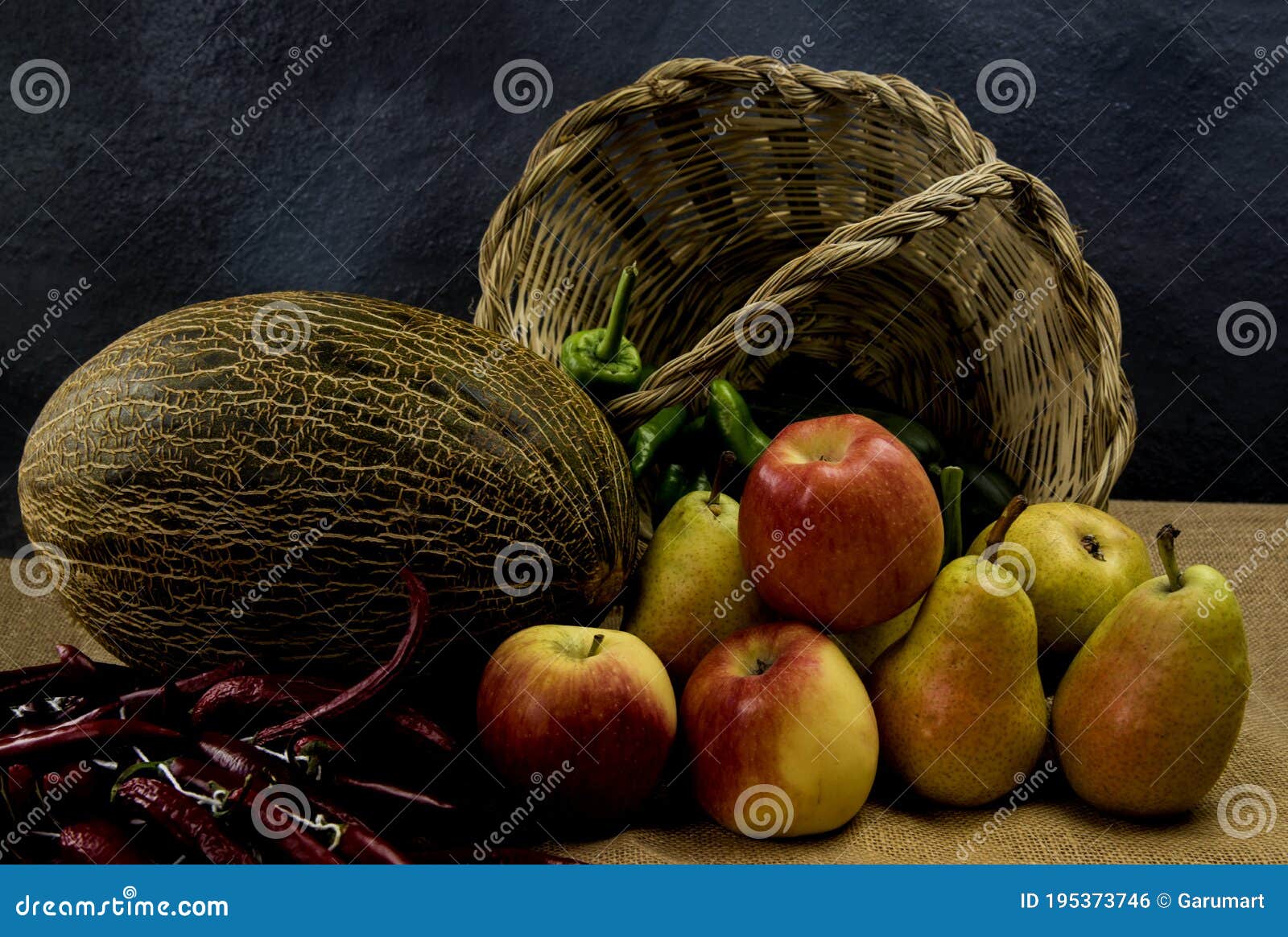 Organic Fruits and Vegetables on a Cane Basket Stock Photo - Image of ...