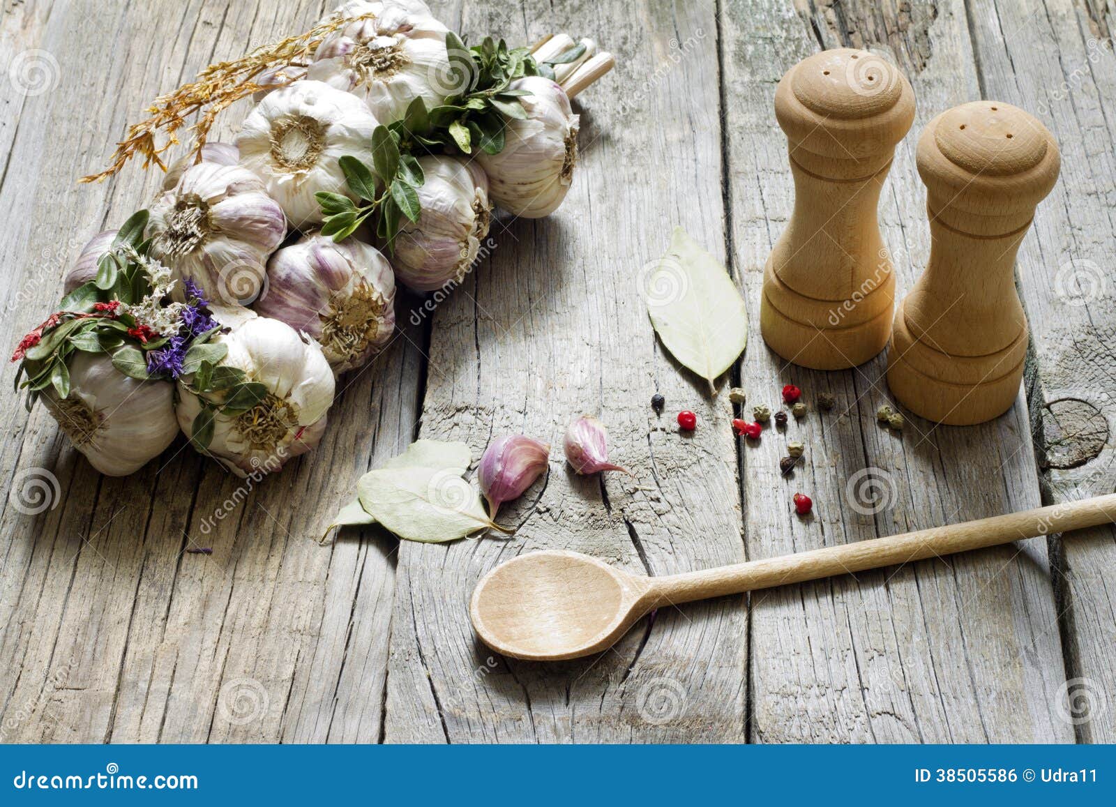 Organic Garlic in the Kitchen on the Wooden Table Stock Photo - Image ...