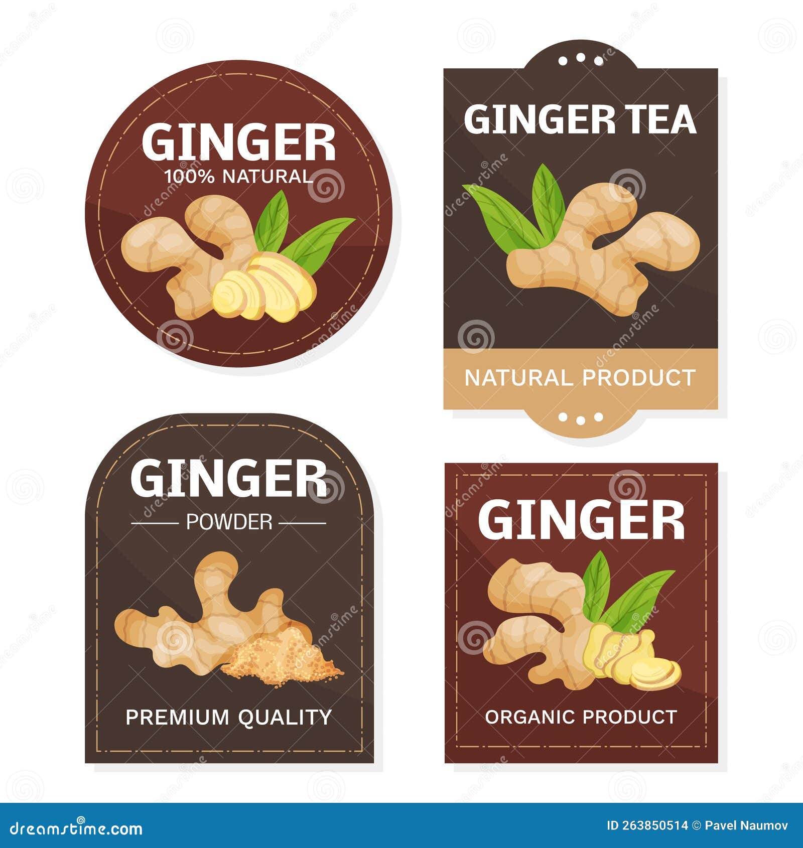 Organic Ginger Product Label Design with Root Vector Template Stock ...