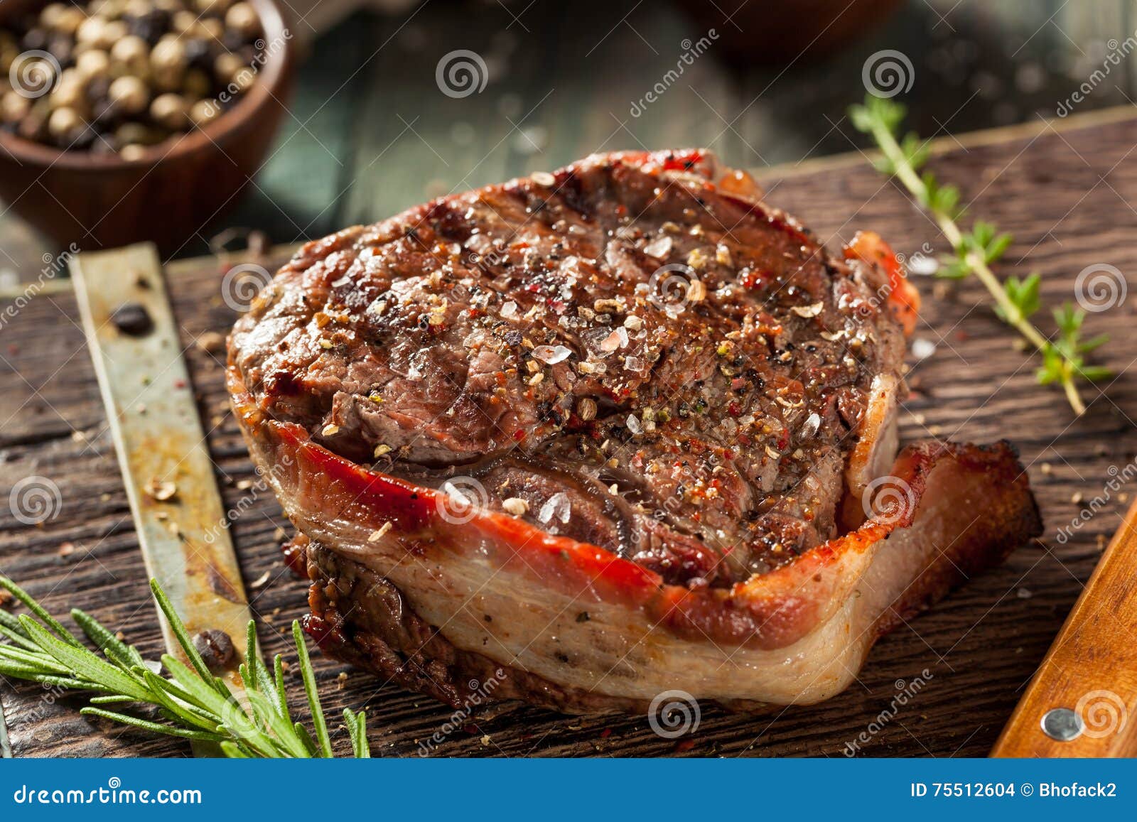 Organic Grass Fed Bacon Wrapped Sirloin Steak Stock Photo - Image of ...