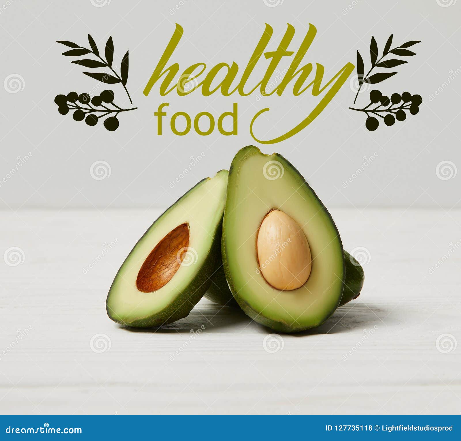 Organic Green Avocado, Clean Eating Concept, Healthy Food Inscription ... Organic Green Avocado, Clean Eating Concept, Healthy Food Inscription ...