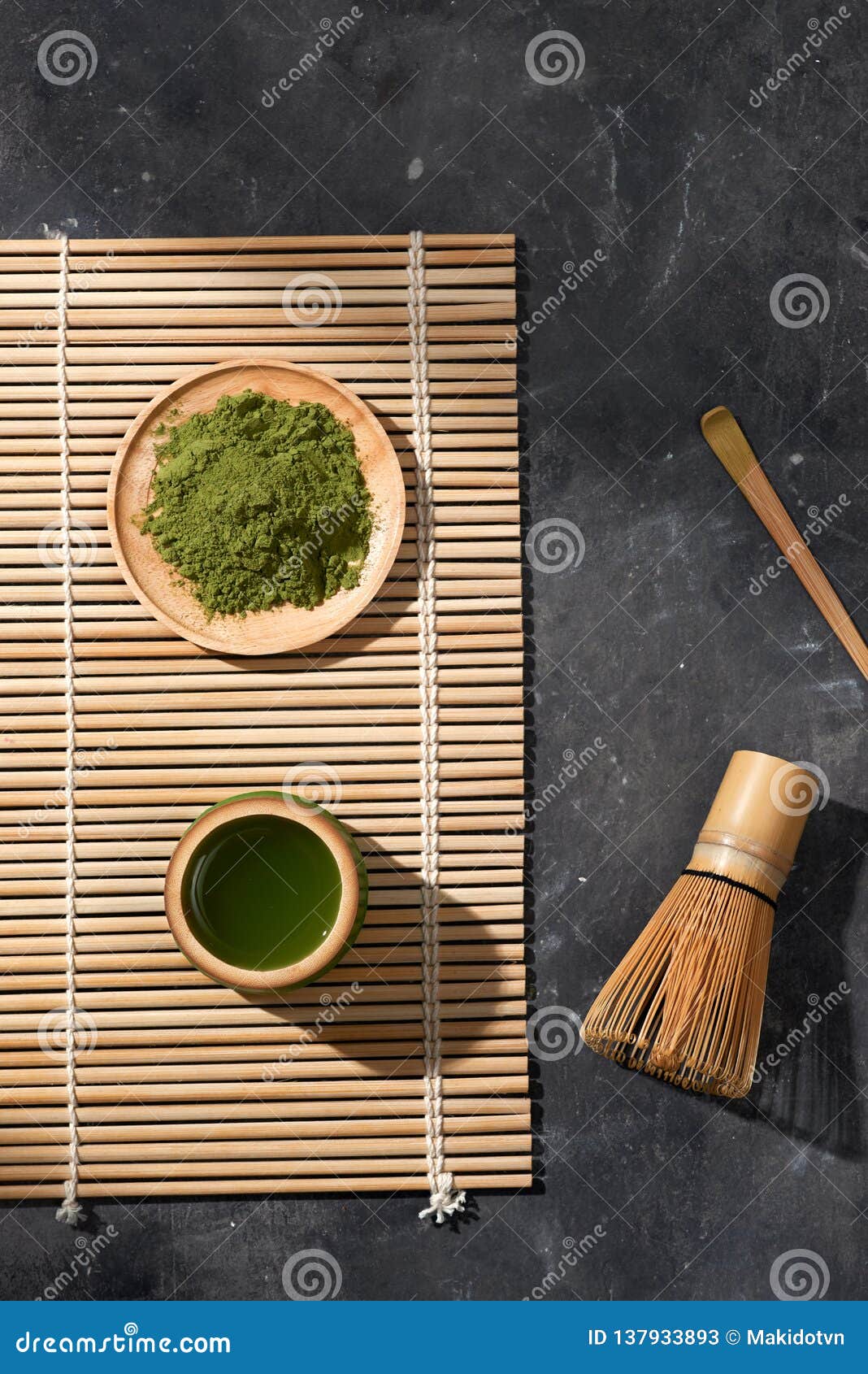 Organic Green Matcha Tea on Wooden Table, Copyspace Stock Image - Image ...