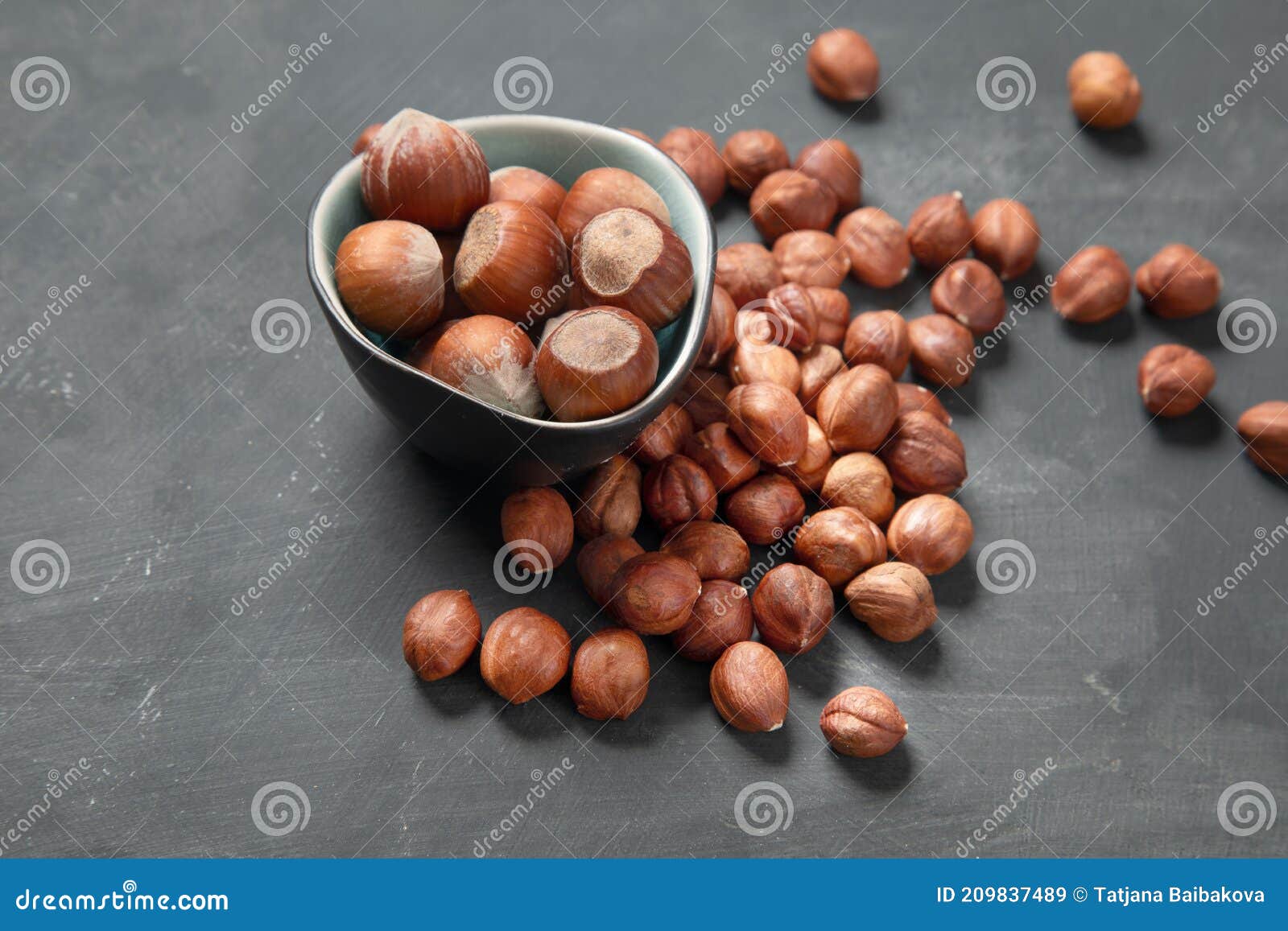 Organic Hazelnut in Bowl on Dark Grey Stock Image - Image of organic ...