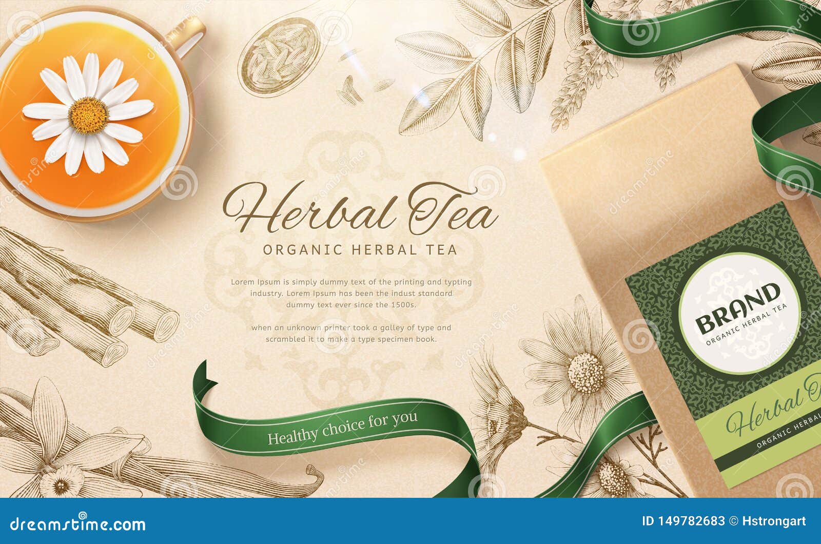 Organic herbal tea ads stock vector. Illustration of planifolia - 149782683