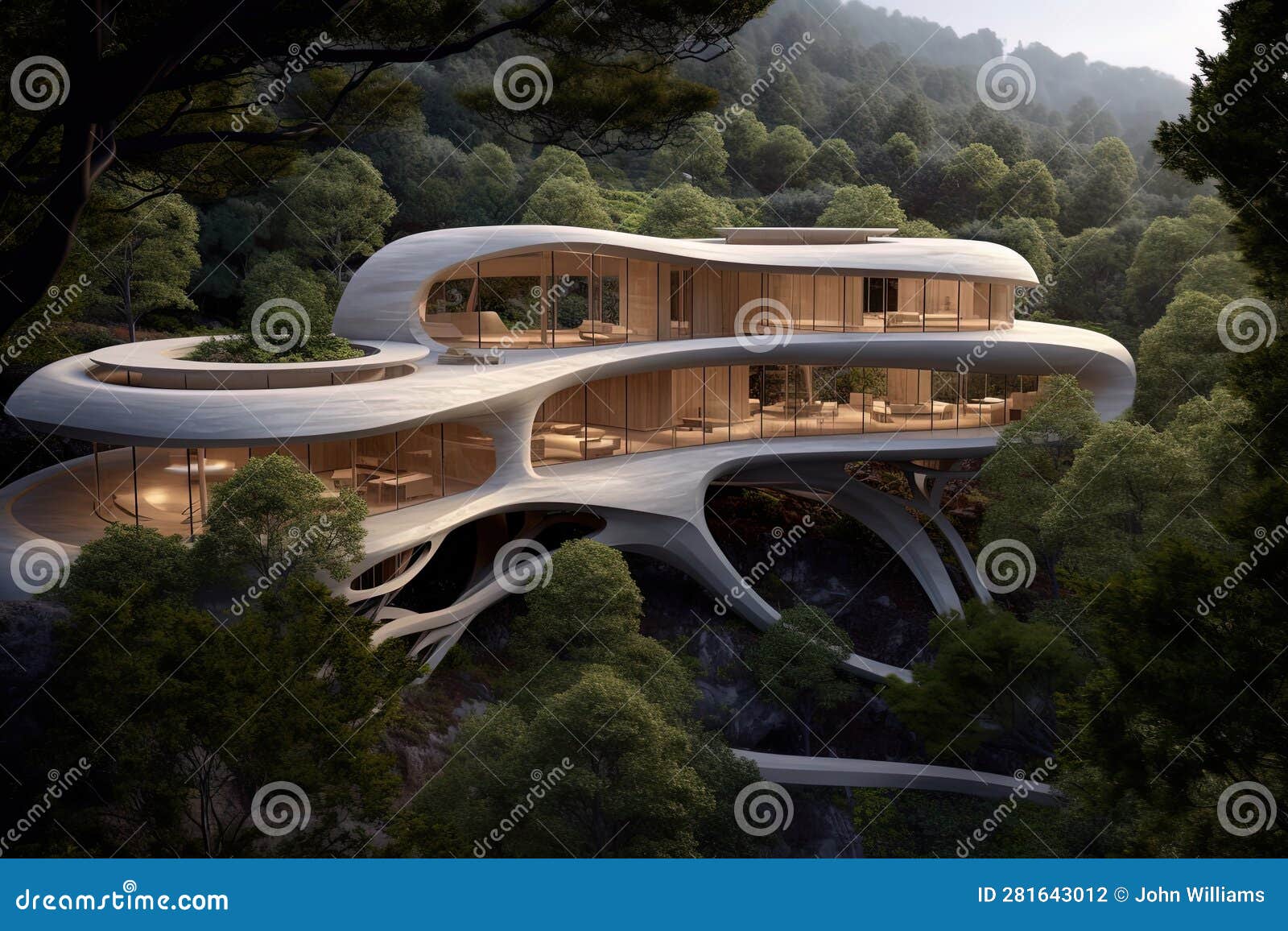 Organic House Design Exterior in a Forest Hill Setting Stock ...