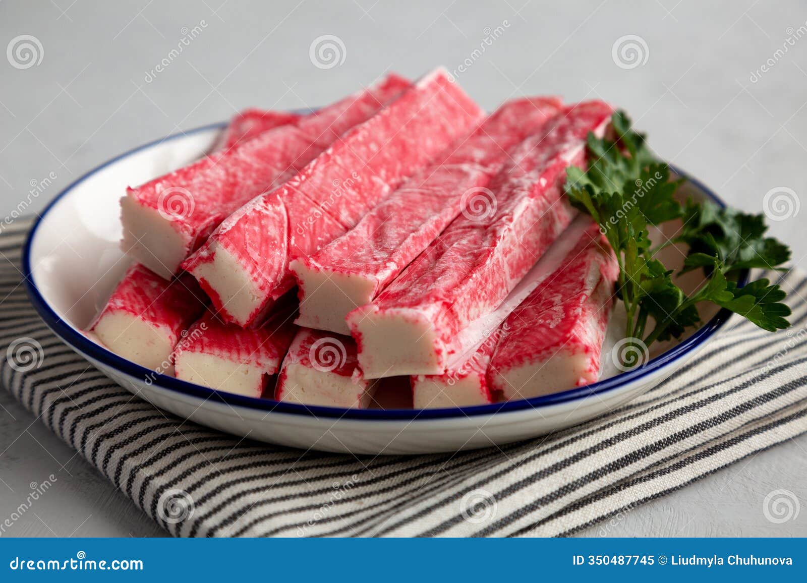 Organic Imitation Crab Meat Sticks on a Plate, Side View Stock Image ...