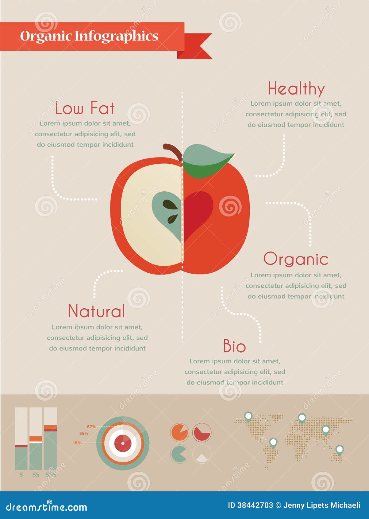 Organic Infographics with Apple and Charts Stock Vector - Illustration ...