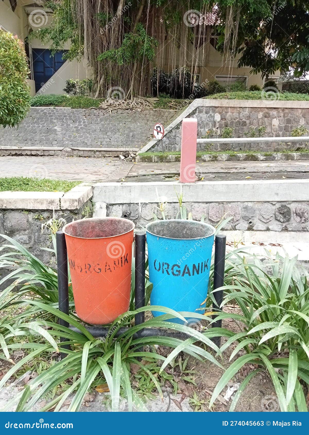 Organic and Inorganic Waste Bins on the Sidewalks of the Highway Stock ...