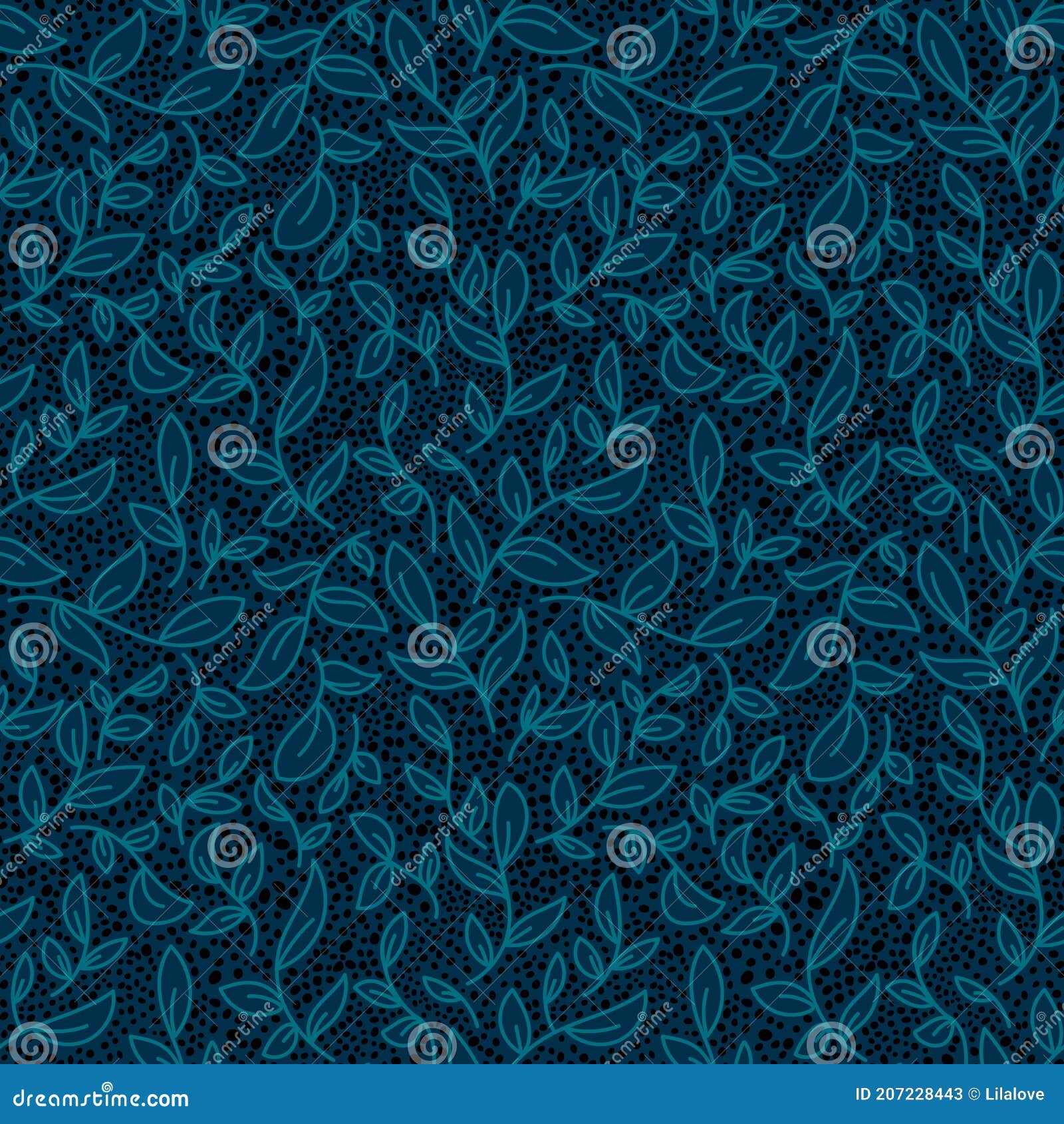 Organic Leaves Vector Textured Seamless Pattern. Blue Leaf Background ...