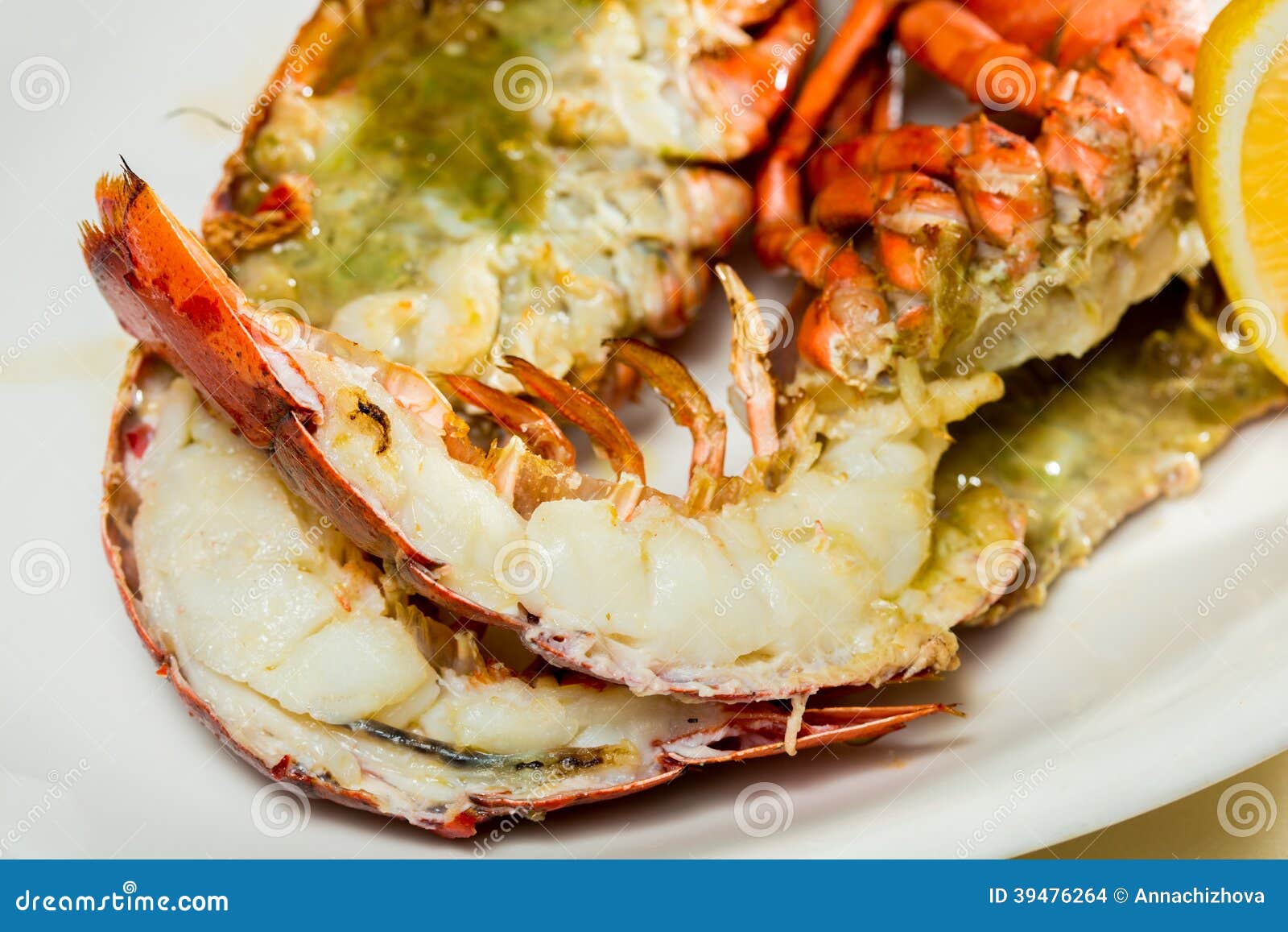 Organic Lobster on Dish with Lemon Slices Stock Photo - Image of meal ...