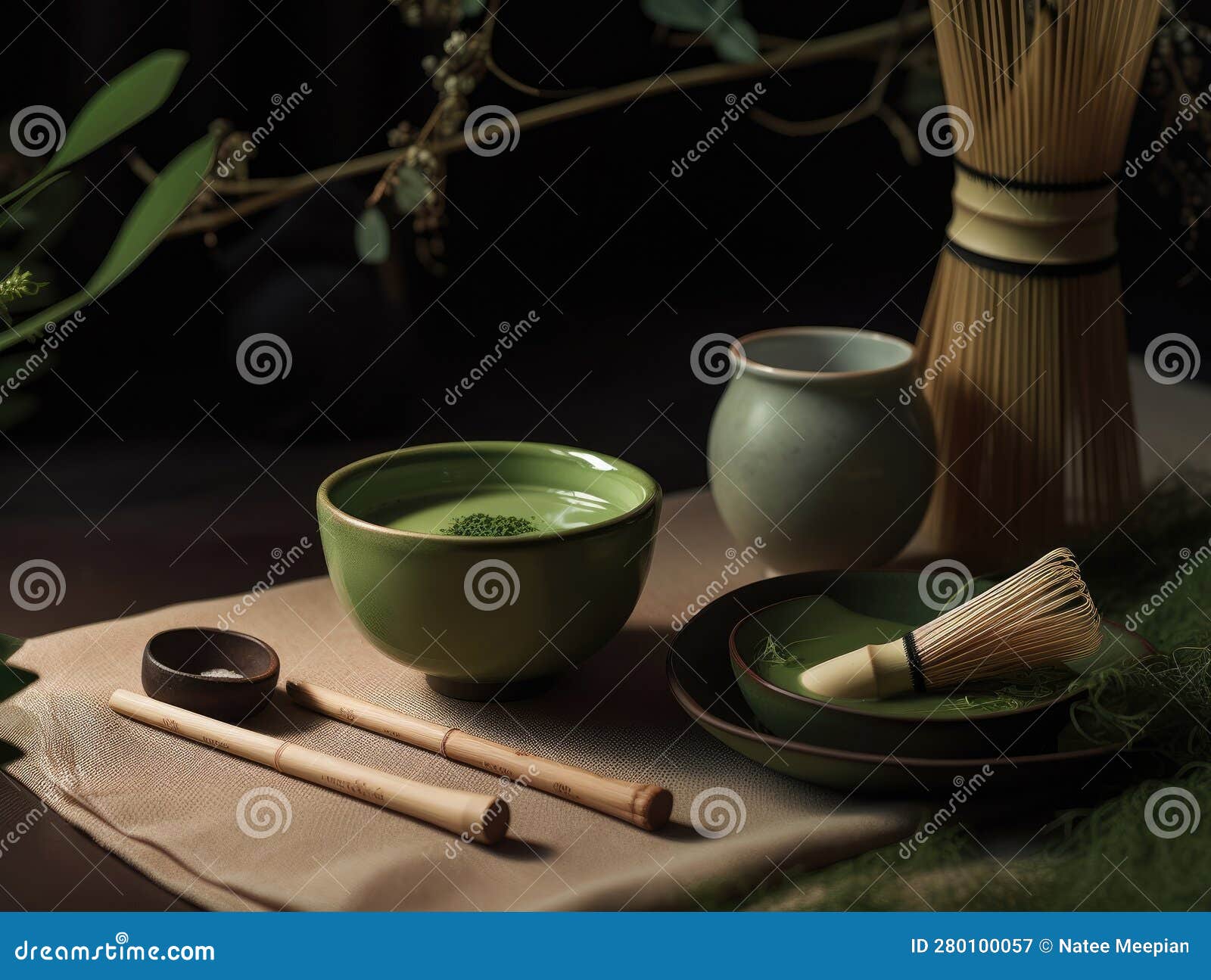Organic Matcha Green Tea Ceremony on Table. Generative AI Stock Image ...