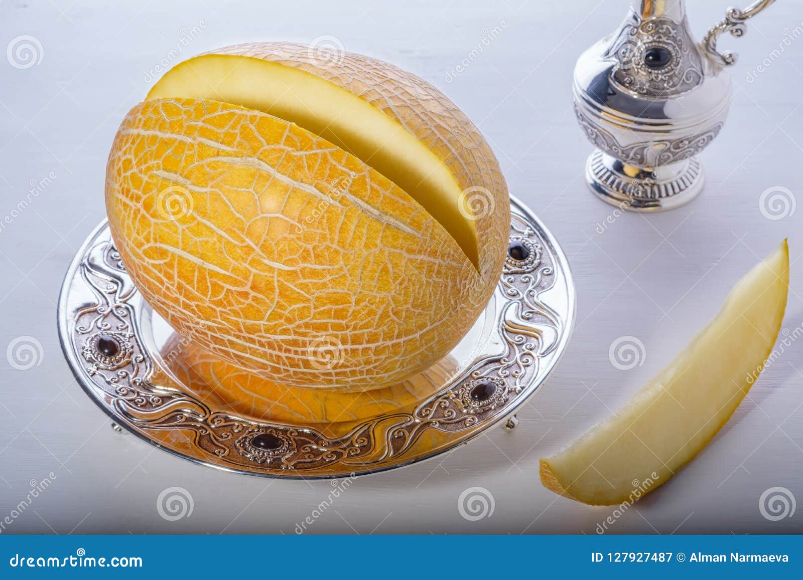 Organic Melon Cut Pieces Sitting on a Silver Tray Stock Image - Image ...