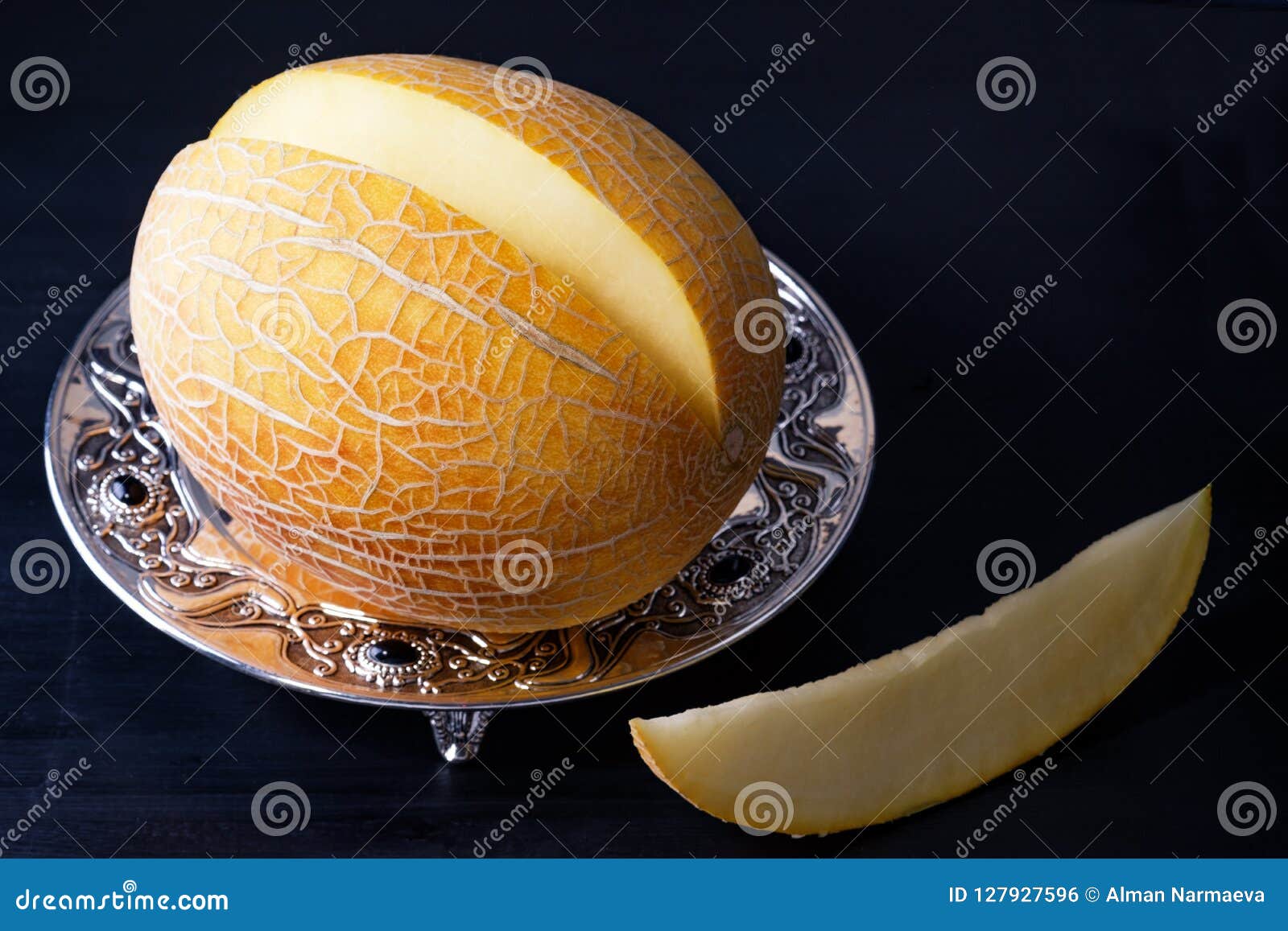 Organic Melon Cut Pieces Sitting on a Silver Tray Stock Photo - Image ...