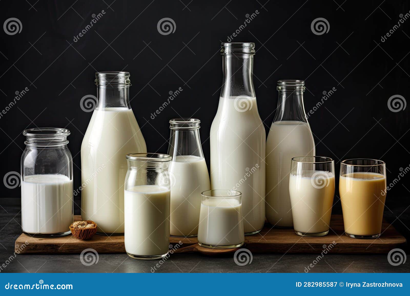 Organic Milk Drinks in Different Bottles on the Table Stock ...