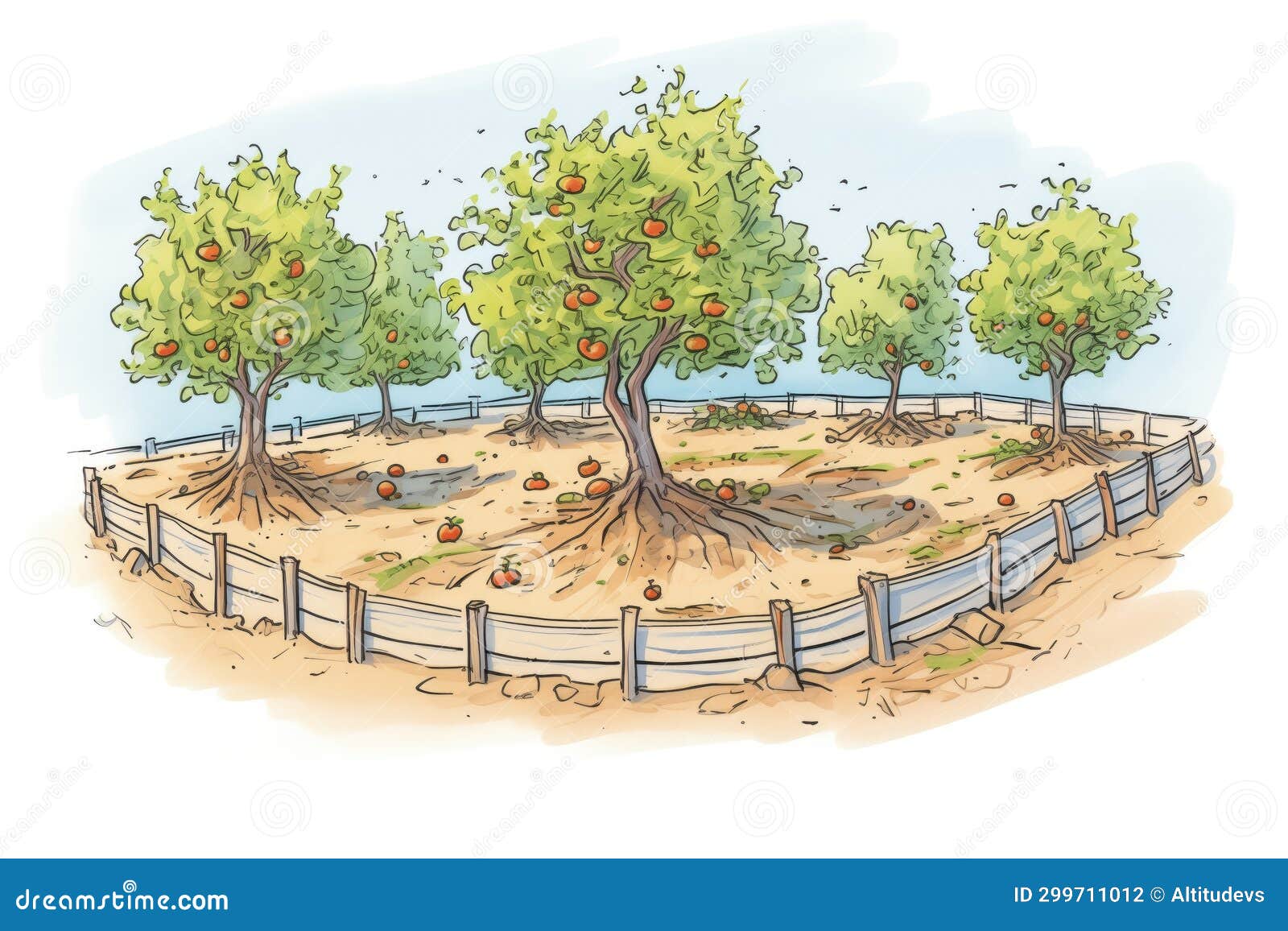 Organic Mulch Spread Around the Base of Apple Trees Stock Illustration ...